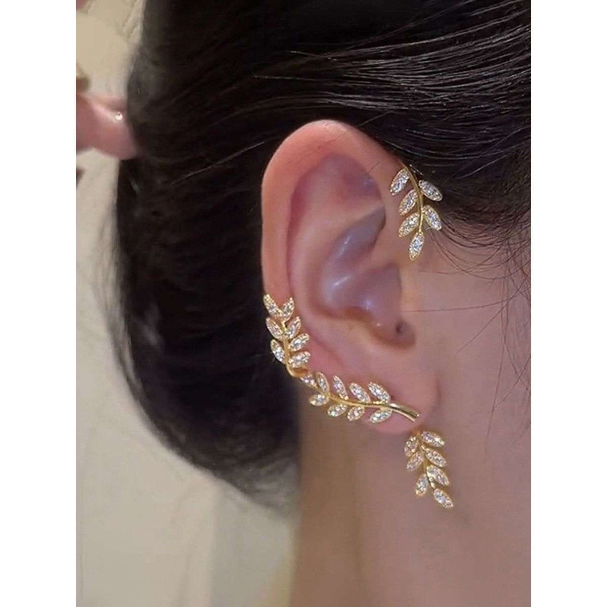 Buy Jewels Galaxy Gold Plated Korean Ear Cuffs With Leaf Theme Stud ...