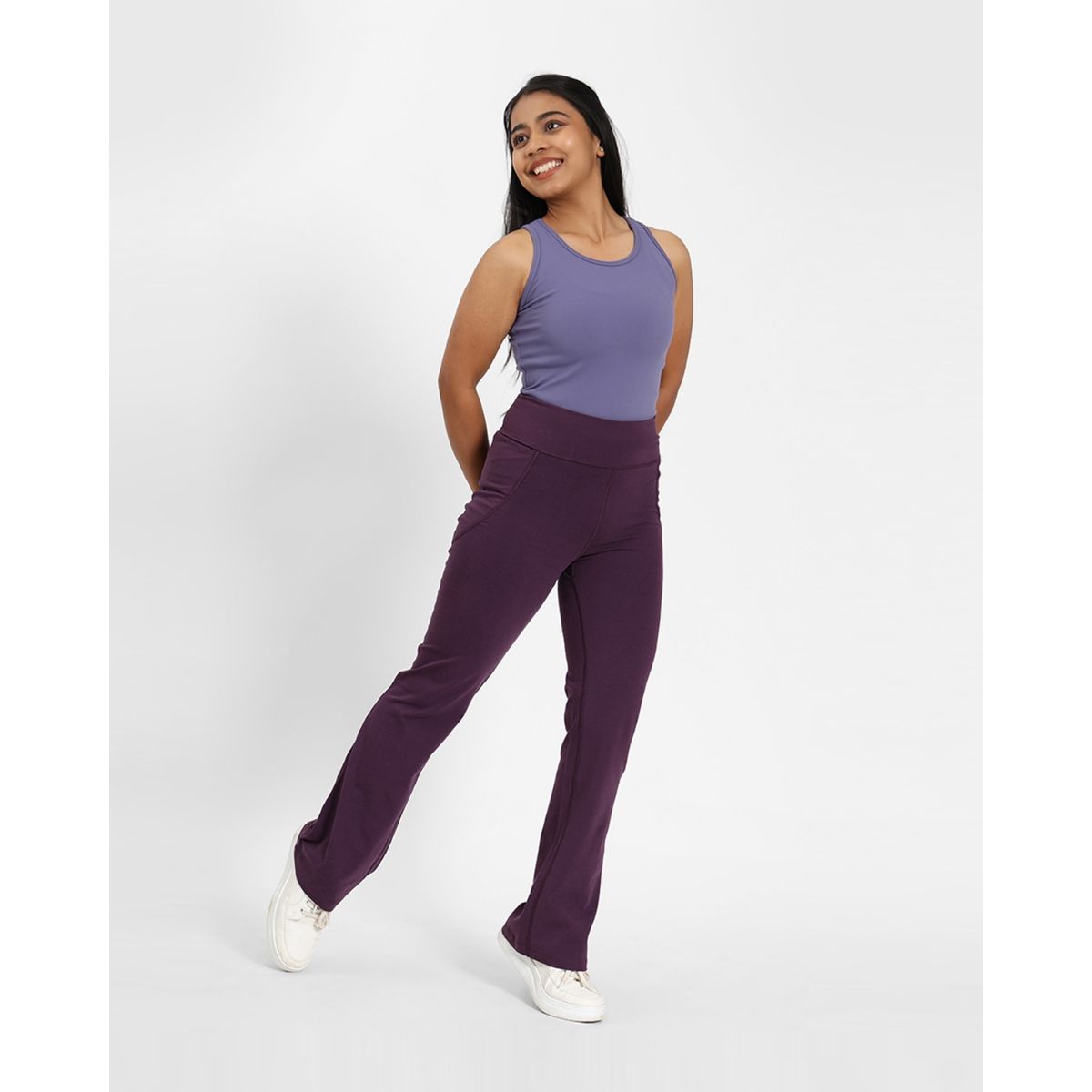 Buy Bliss Club Women Grape Groove-In Cotton Flare Pants Tall with 4 ...