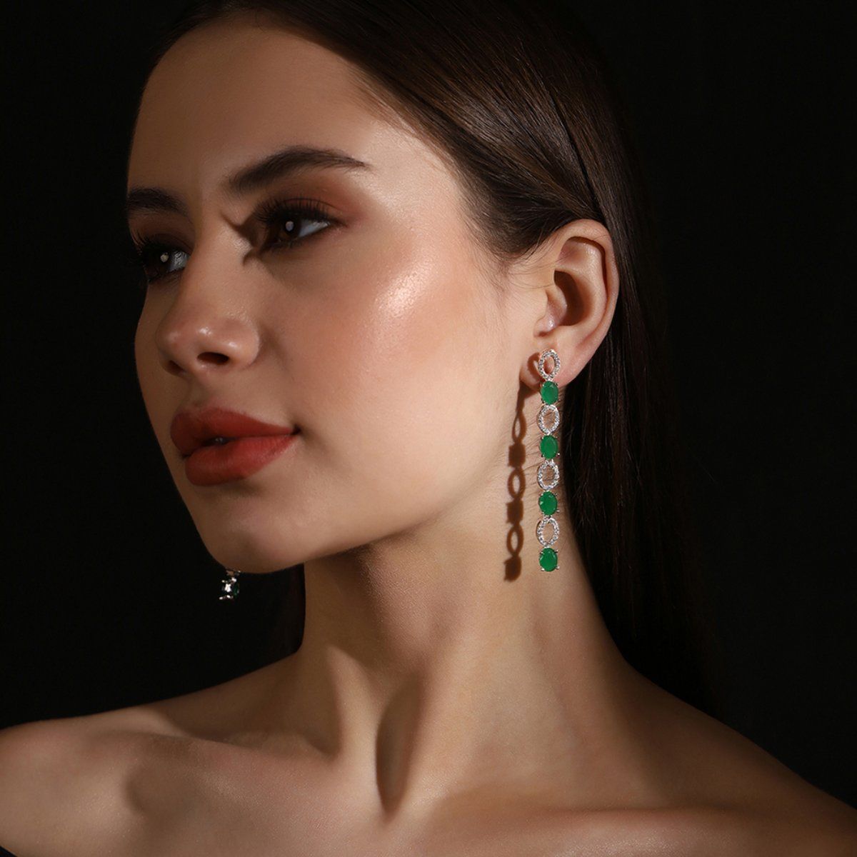 Buy Priyaasi Silver-Plated American Diamond Green Color Earrings Online