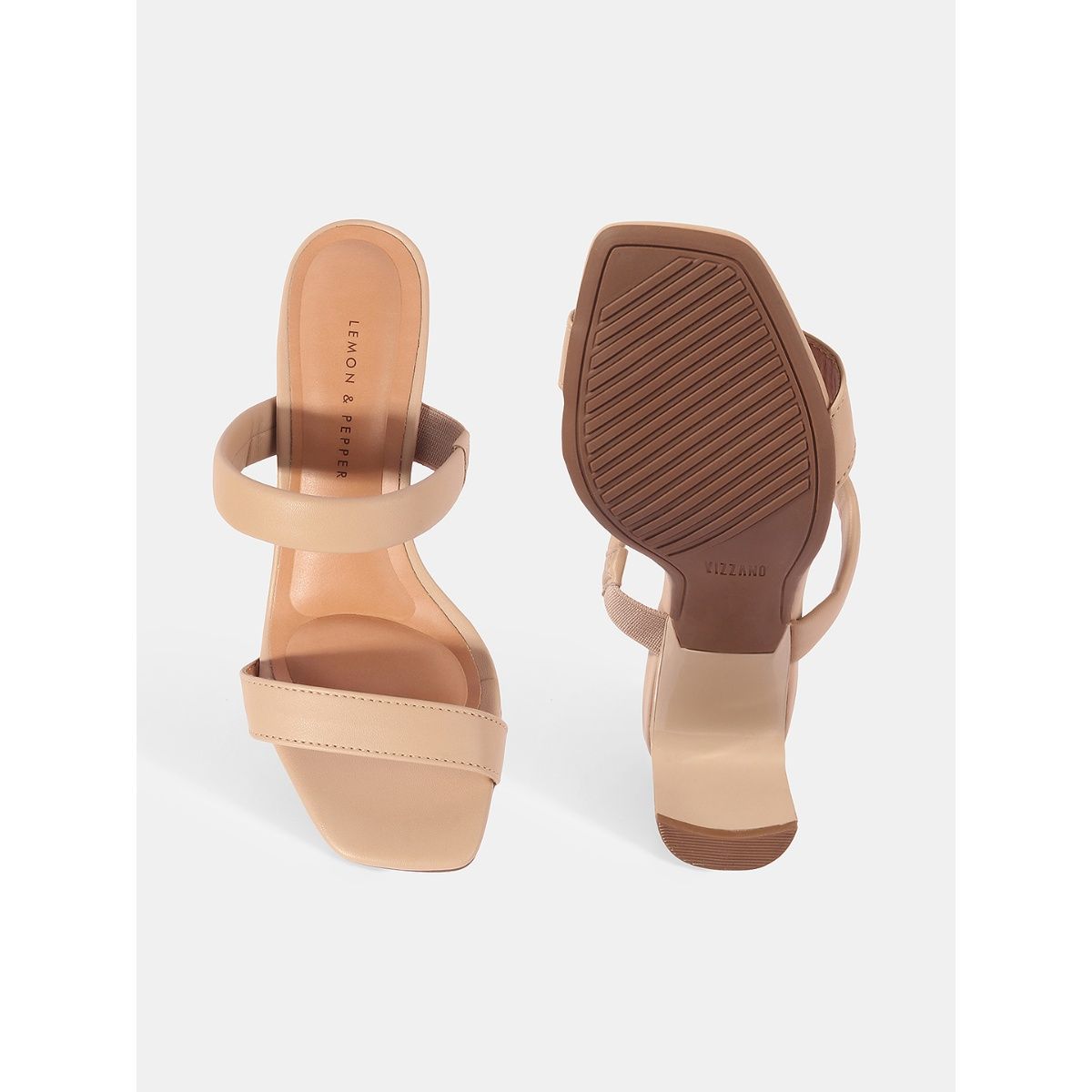 Lemon & Pepper Beige Solid/Plain Square Toe Heels Sandals: Buy Lemon ...