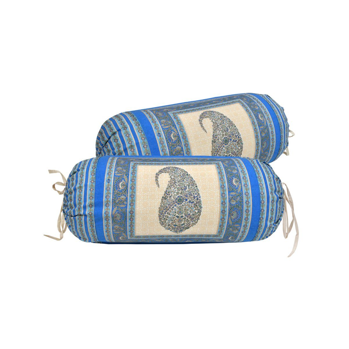 Buy The Home Story Cotton Bolster Covers Set of 2 220 TC Blue and ...