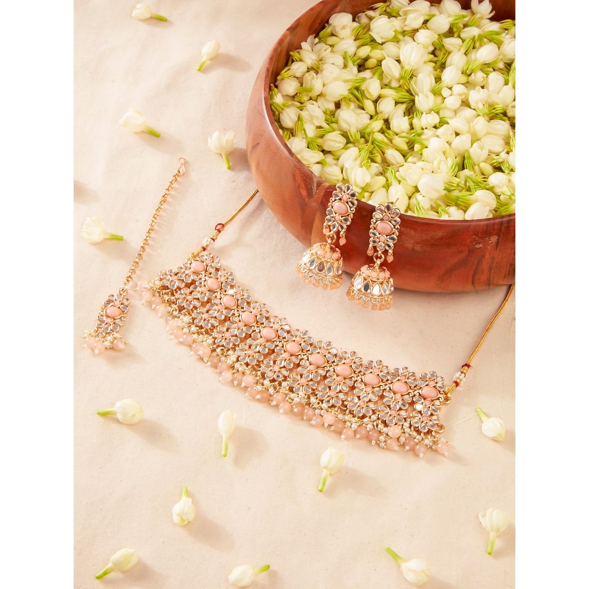 Buy Azai by Nykaa Fashion Peach Embellished Mirror Work Jewellery Set of 3 Online