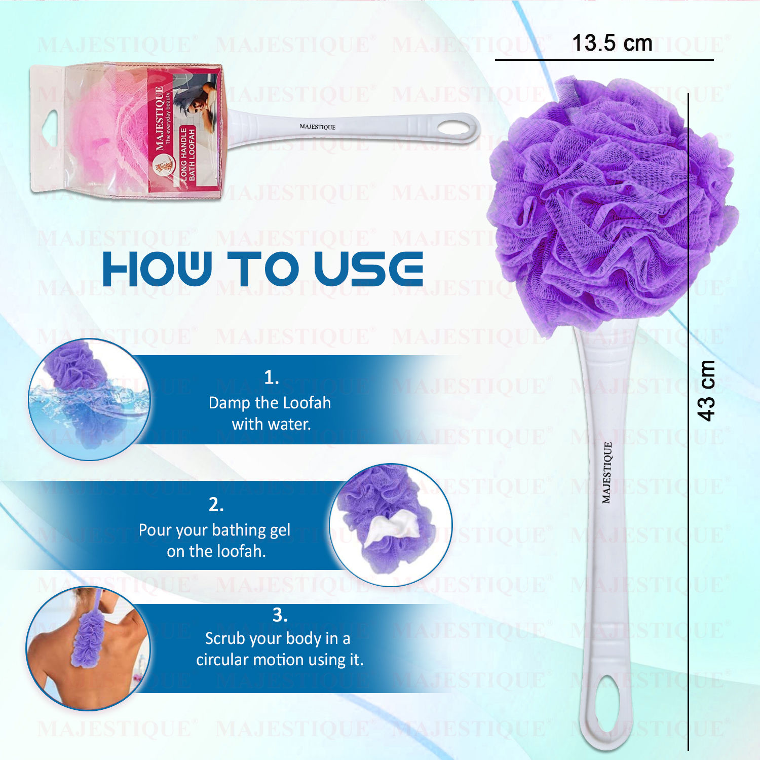 Majestique Long Handle Loofah (Colour May Vary): Buy Majestique Long ...