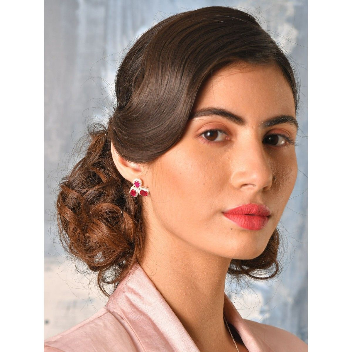 Buy Hiara Jewels 925 Sterling silver Ruby trinity studs Online