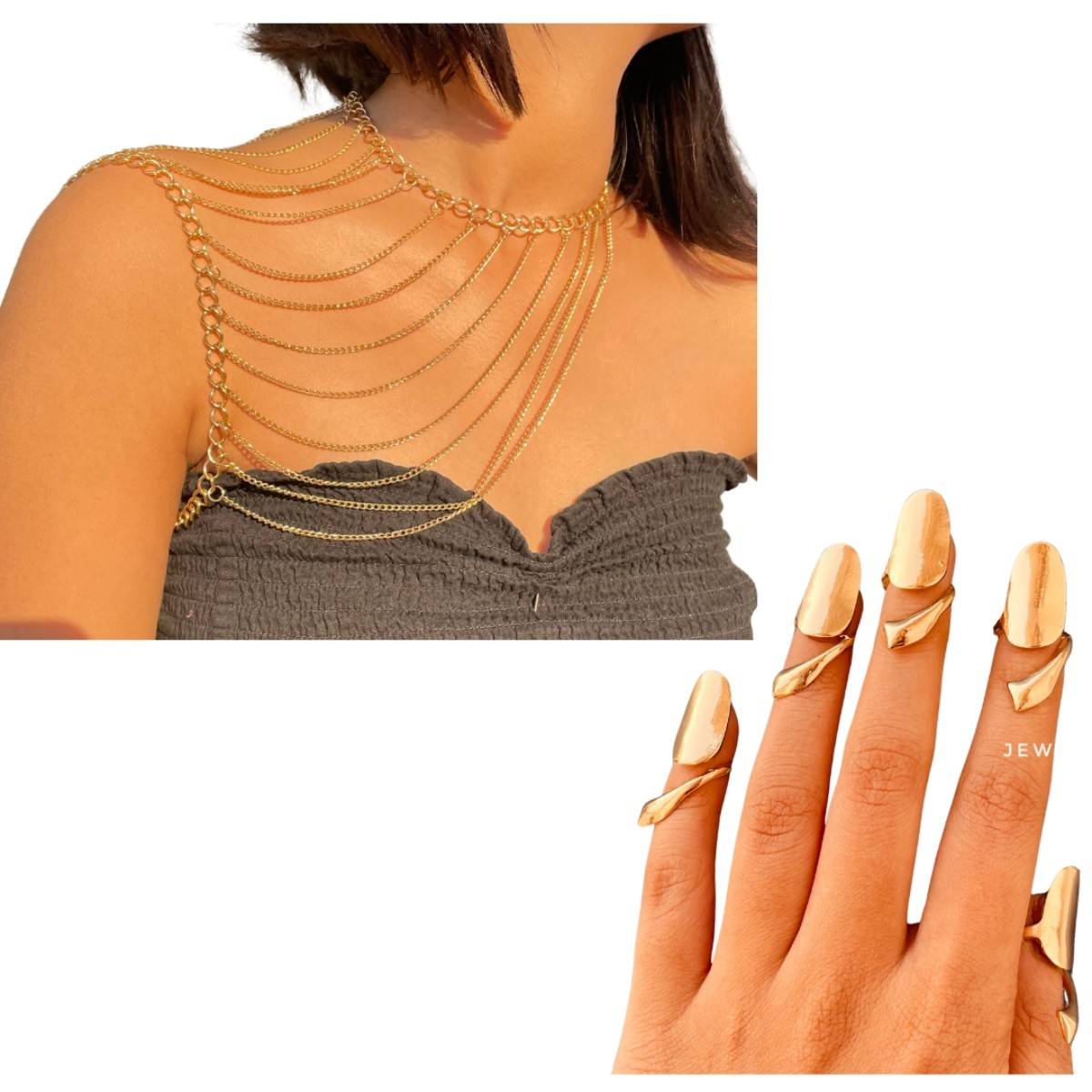 Buy ISHKAARA Gold Shoulder Chain and Gold Nail Rings Online