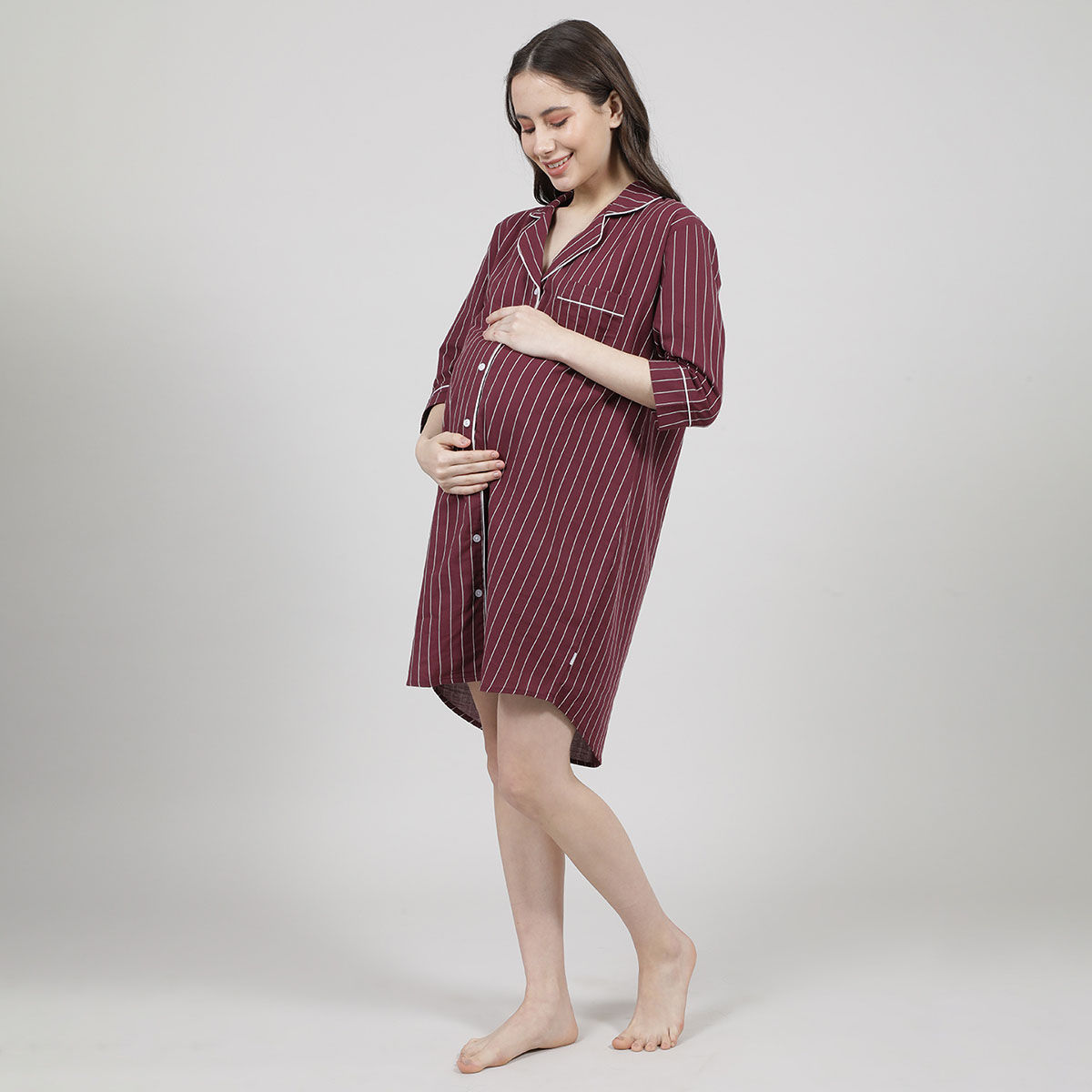 Mackly Womens Burgundy Lines Maternity Shirt Dress: Buy Mackly Womens ...