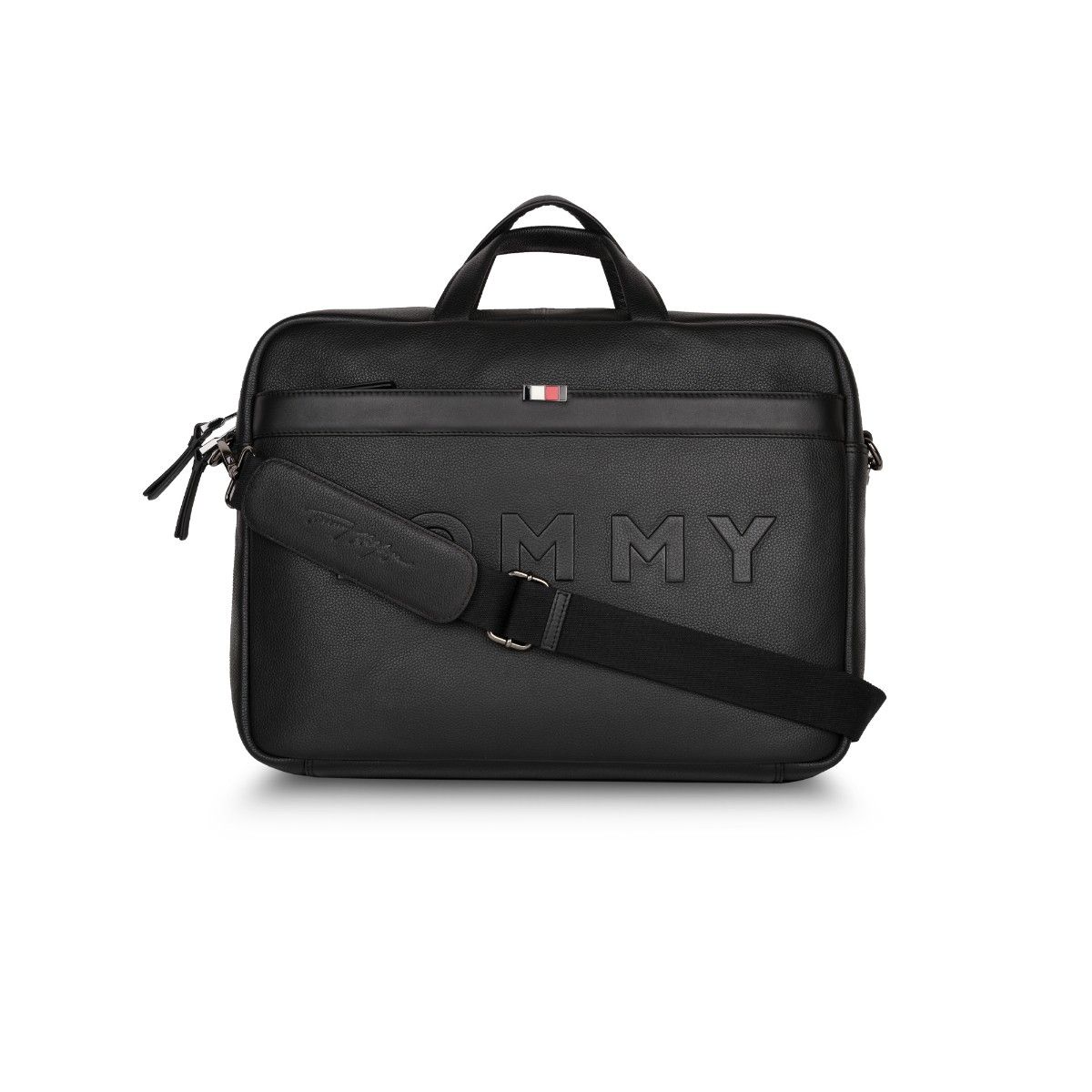 Buy Tommy Hilfiger Galveston Leather Laptop Messanger Bag Solid Black (L) Online
