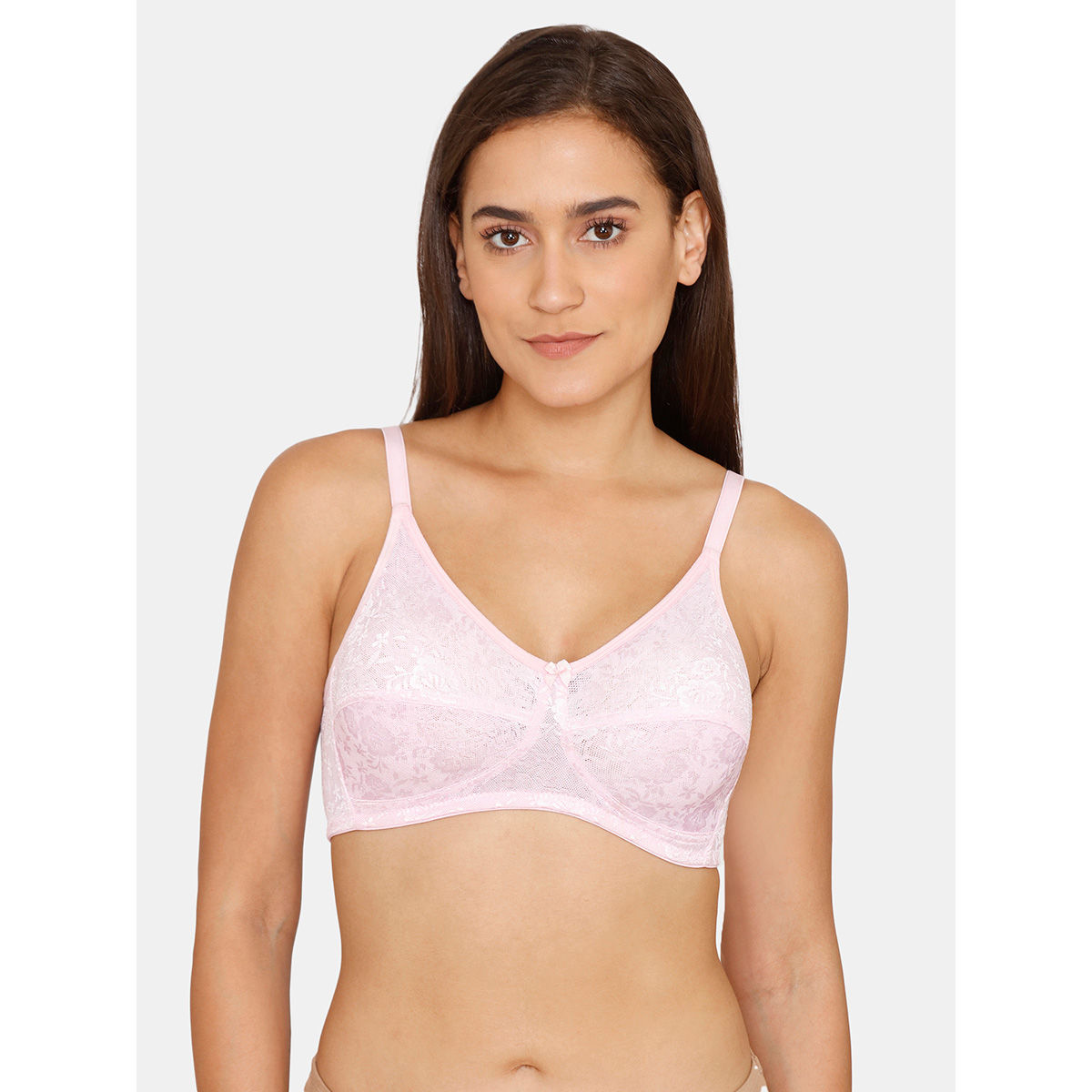 Rosaline Everyday Double Layered Non-Wired Medium Coverage Lace Bra - Barely Pink: Buy Rosaline ...