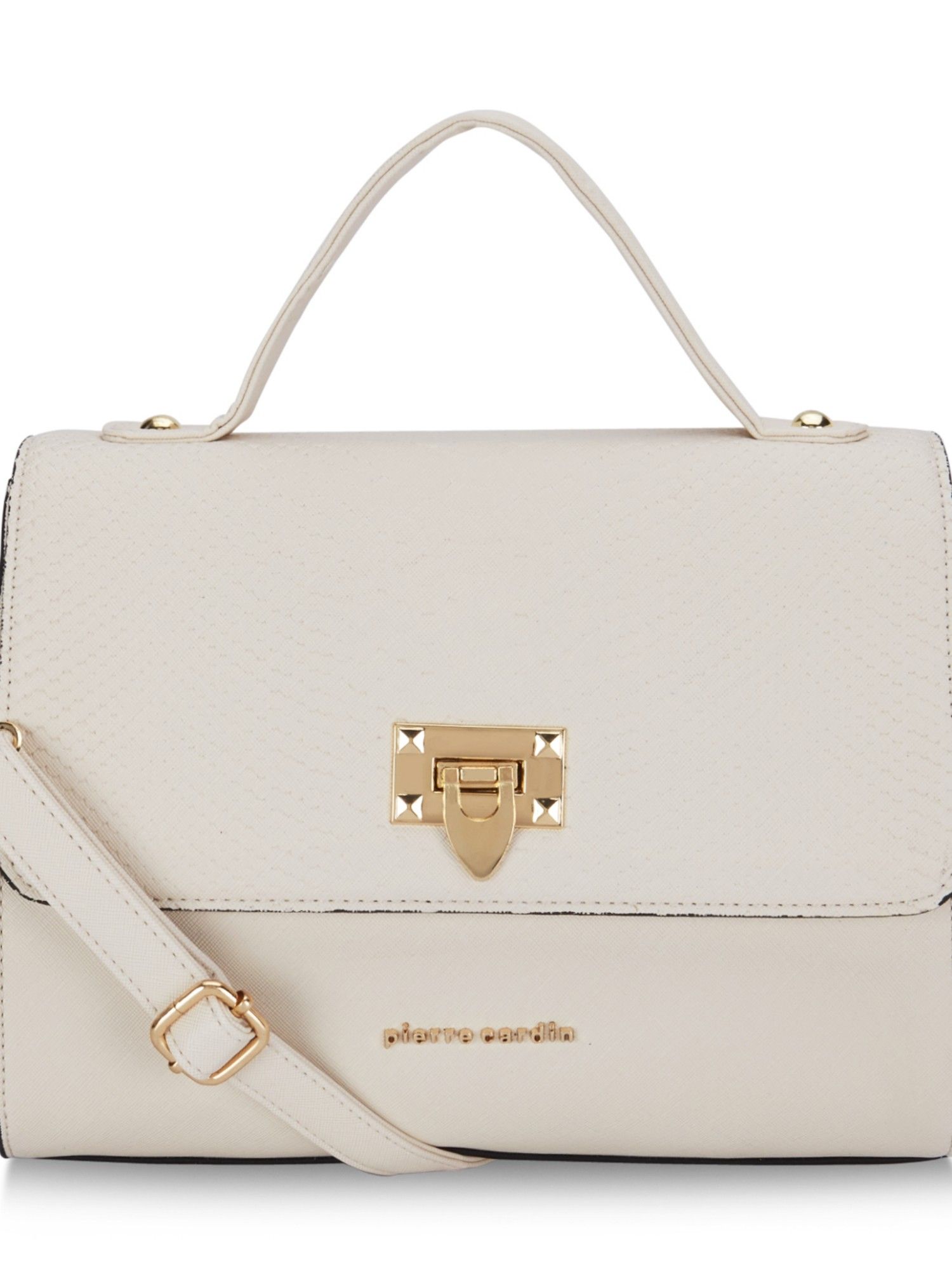 Buy Pierre Cardin Bags Cream Solid Satchel Handbag Online