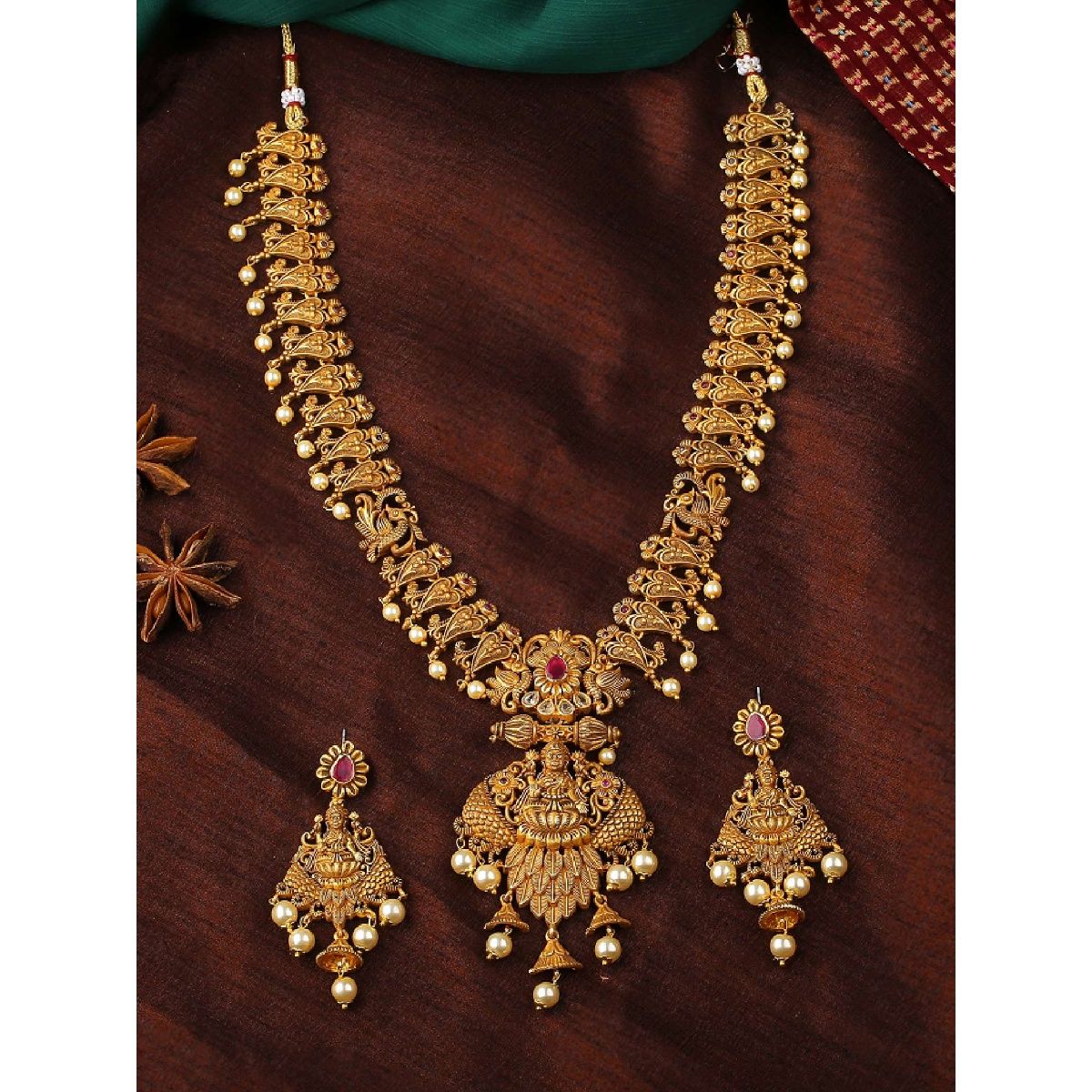 Buy Estele Gold Plated Sacred Laxmi Ji Bridal Necklace Set Combo with ...