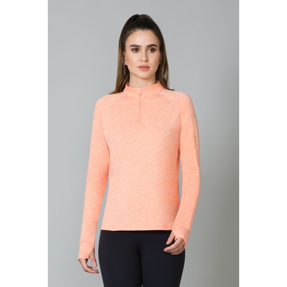 Van Heusen Women Proactive Stretchable & Half Zip T-Shirt - Peach Plum ...
