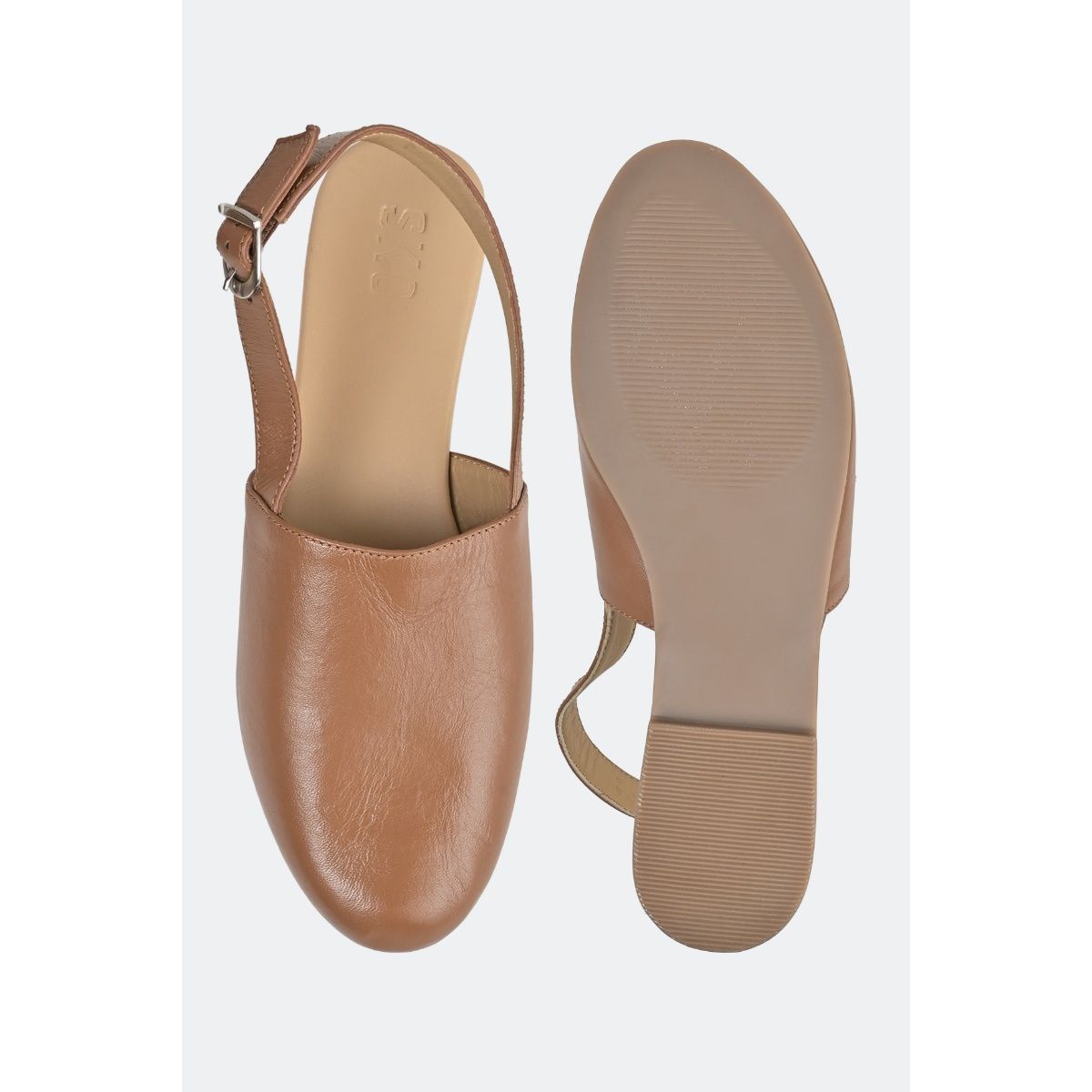 Buy SKO Tan Leather Backstrap Flats For Women Online