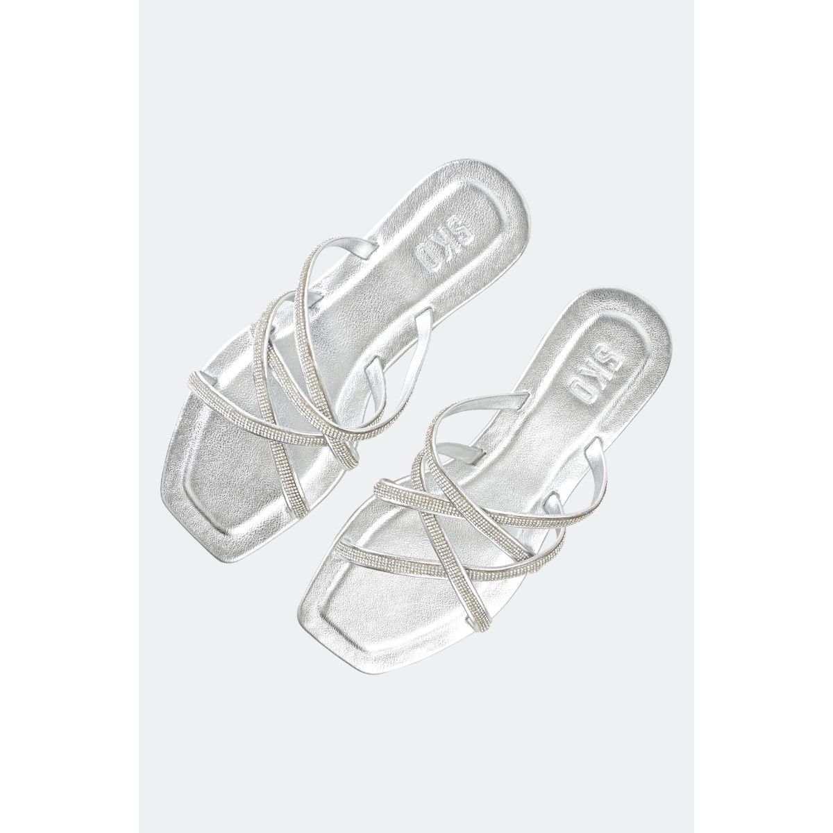 Buy SKO Silver Crystal Criss Cross Flats For Women Online