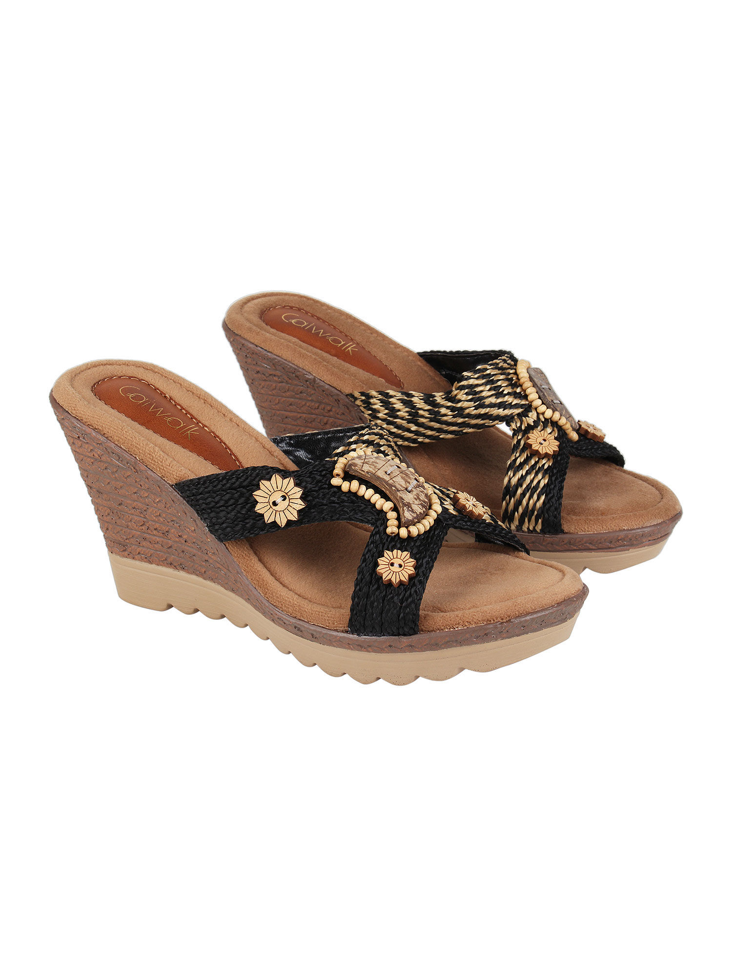 CATWALK Black Patterned Wedges: Buy CATWALK Black Patterned Wedges ...