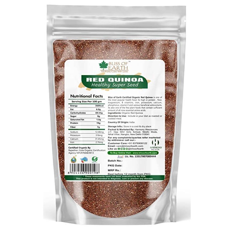 Buy Bliss Of Earth Certified Organic Red Quinoa Online