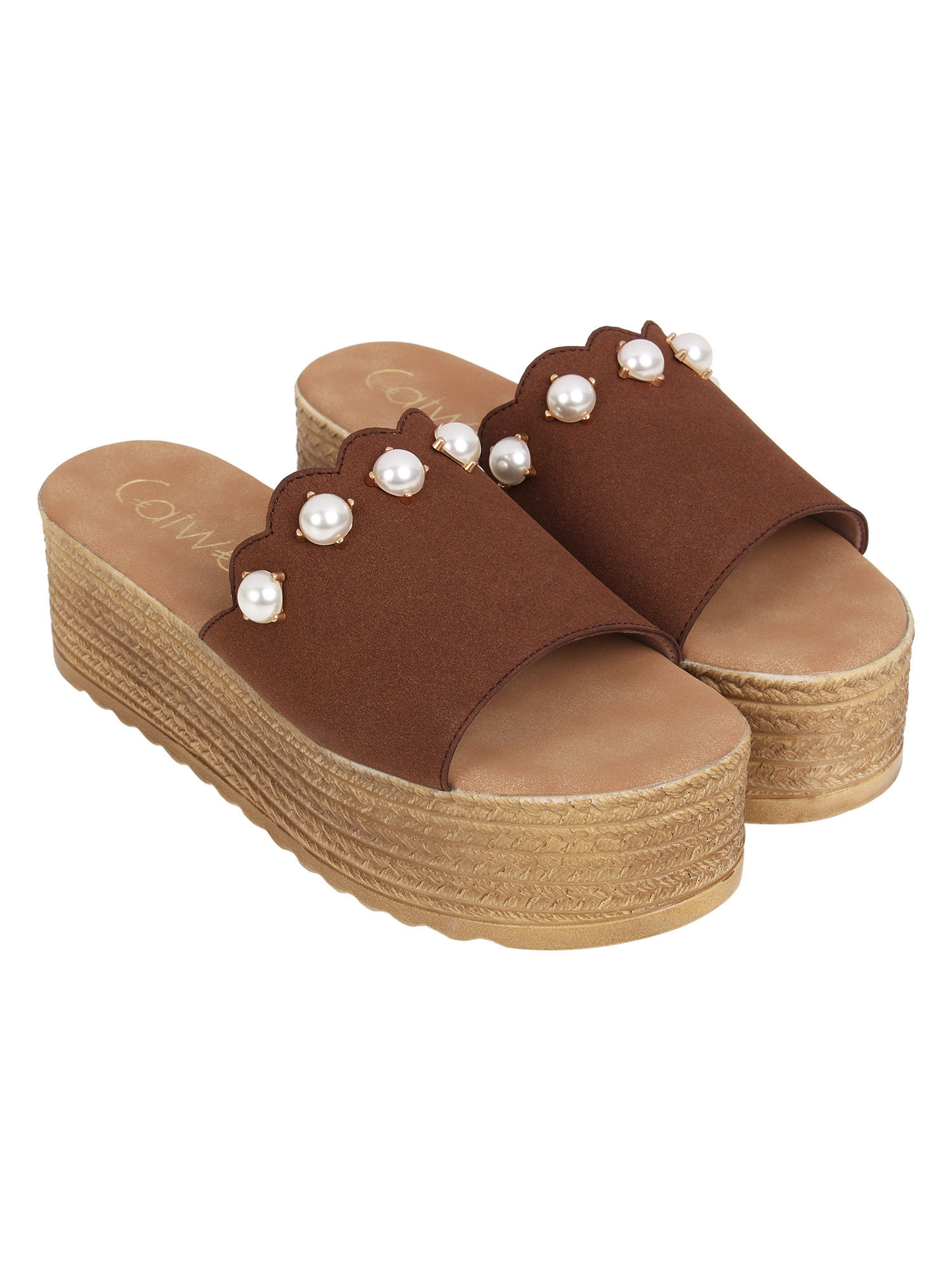 Buy CATWALK Brown Embellished Flatforms Online