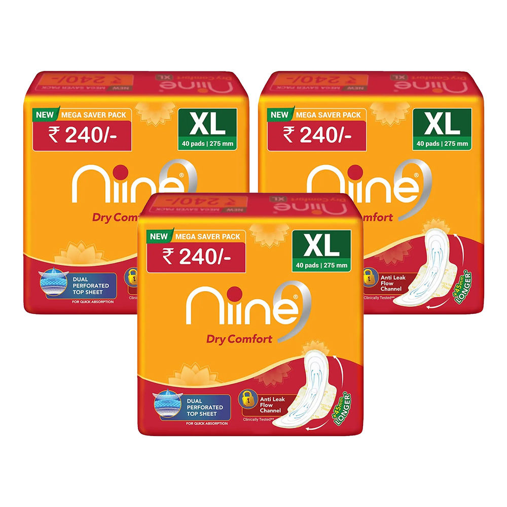 Niine Dry Comfort Sanitary Napkins Extra Long Combo (Pack Of 3): Buy ...