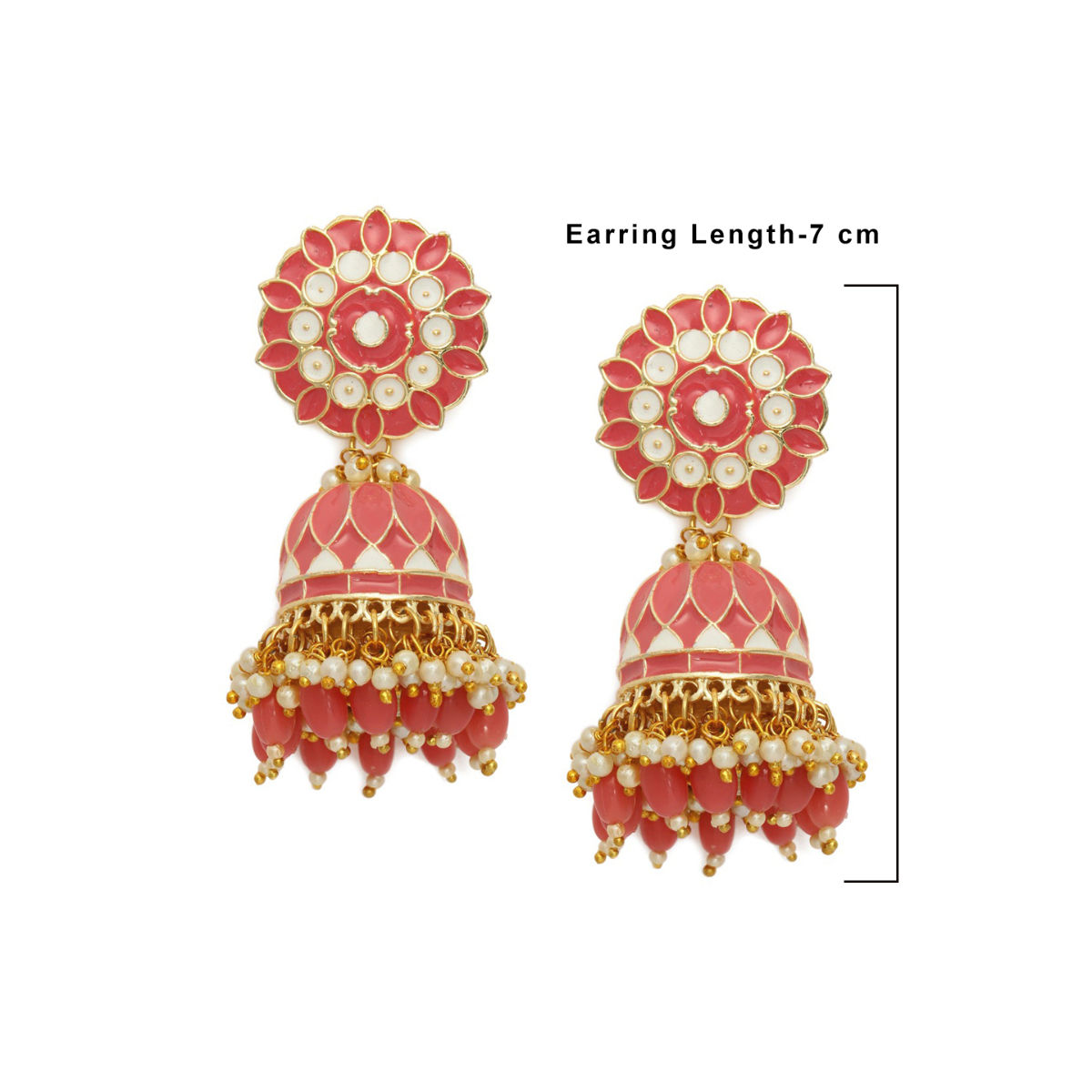 Buy Zaveri Pearls Enamelling Pink & White Traditional Jhumki Earring ...