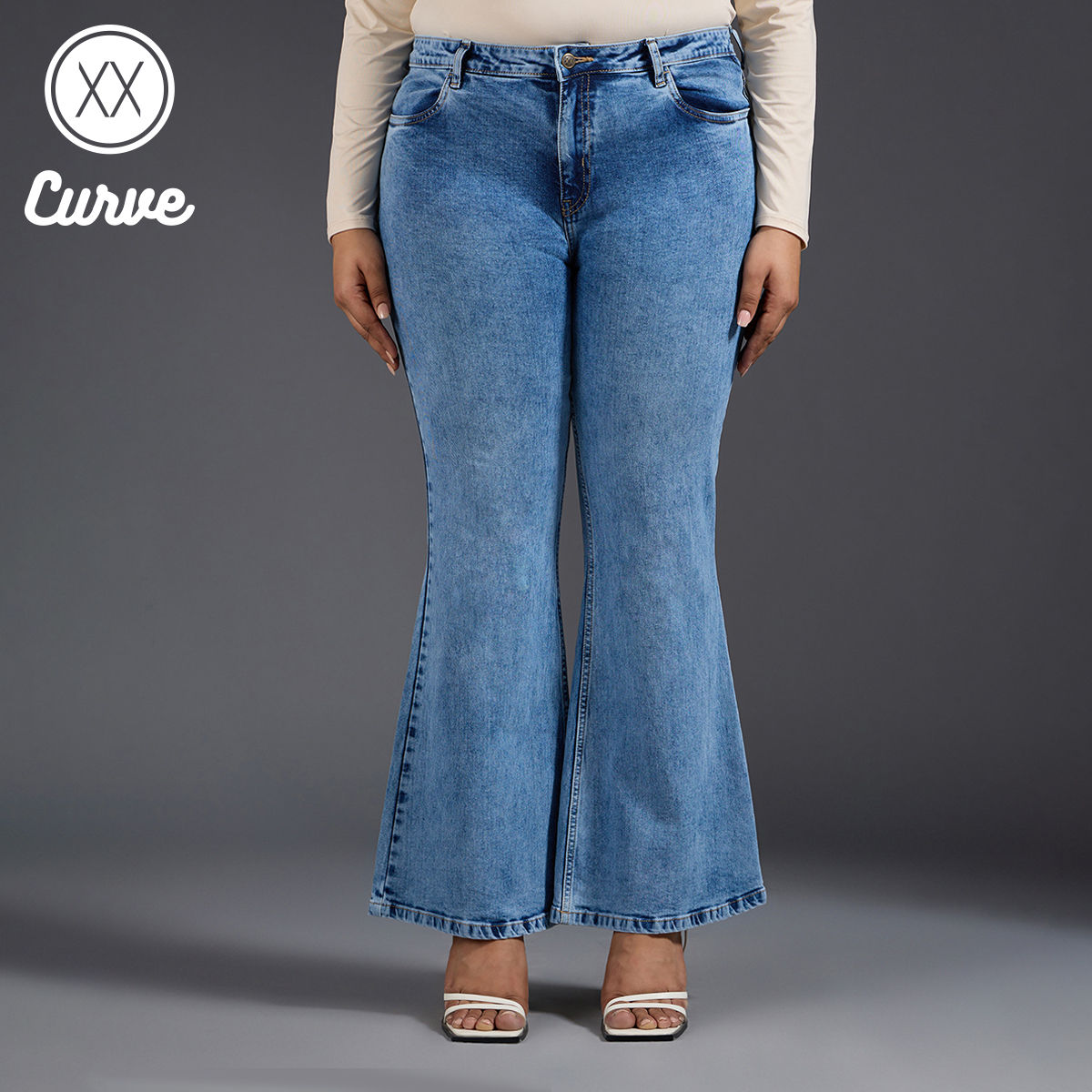 Buy Curve Britney Mid Blue Bootcut High Waist Denims Online