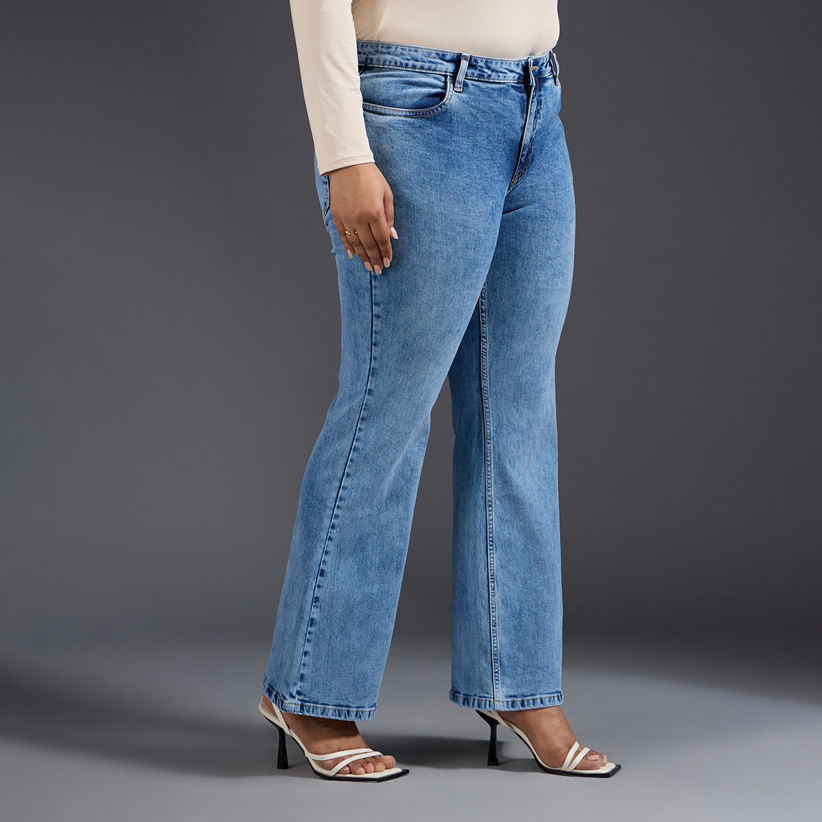 Buy Curve Britney Mid Blue Bootcut High Waist Denims Online