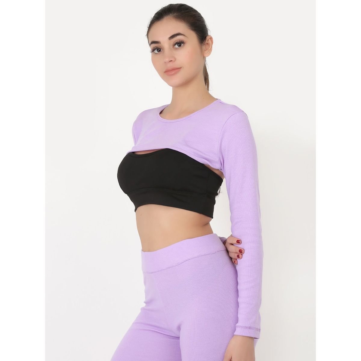 EVERDION Lavender Ribbed Bust Crop Top: Buy EVERDION Lavender Ribbed ...