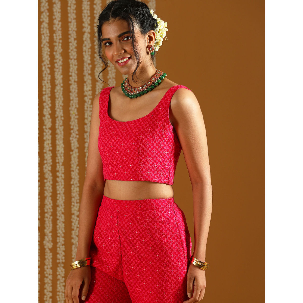 Gajra Gang by Nykaa Fashion Bageecha Fuchsia Crop Top With Pant ...