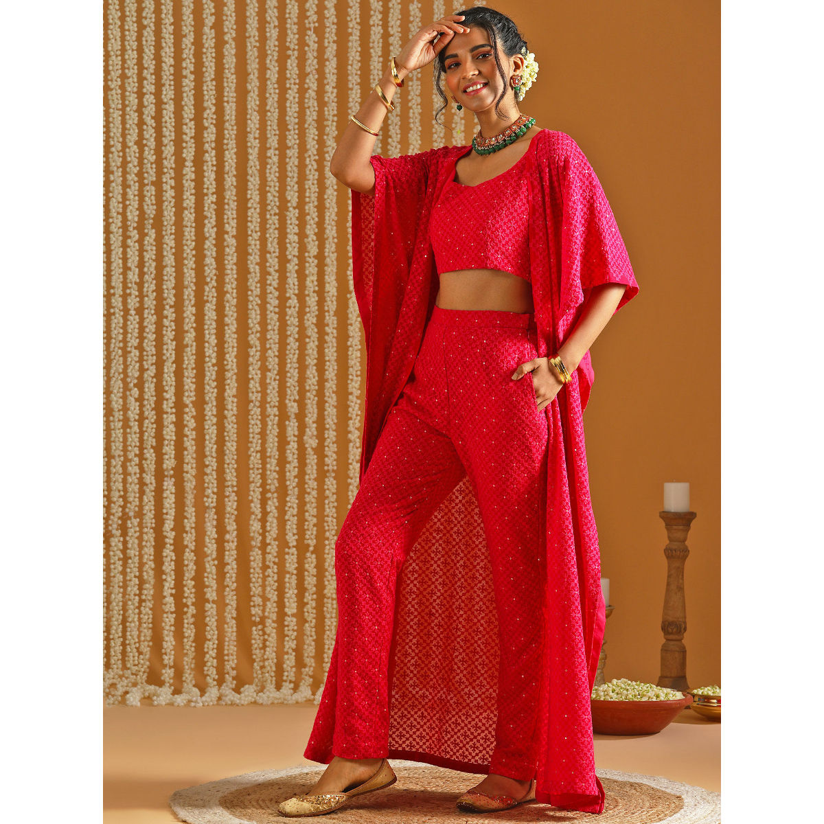 Gajra Gang by Nykaa Fashion Bageecha Fuchsia Crop Top With Pant ...
