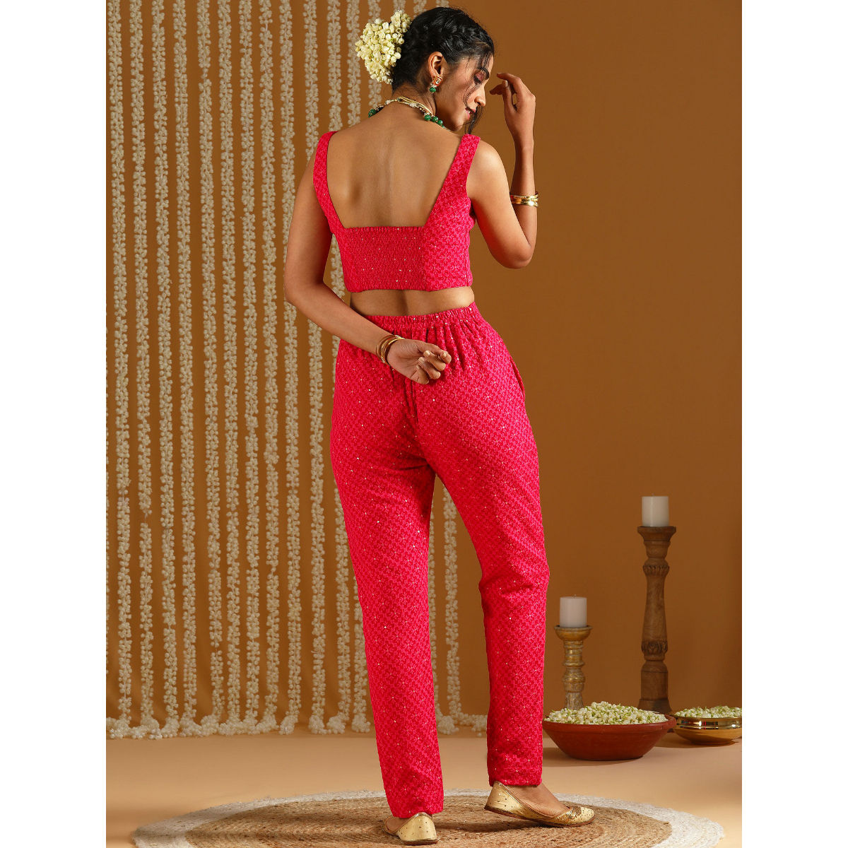 Gajra Gang by Nykaa Fashion Bageecha Fuchsia Crop Top With Pant ...