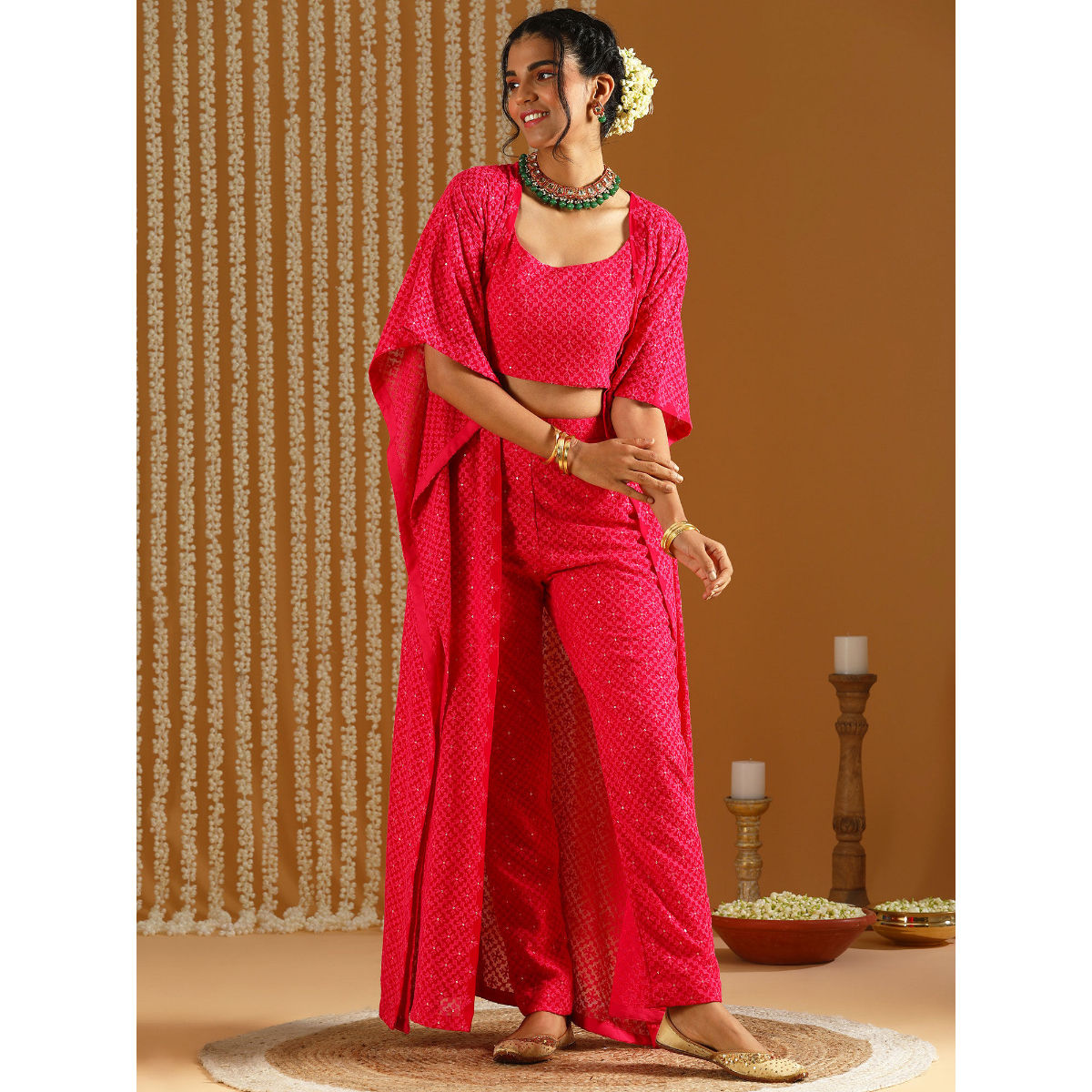 Gajra Gang by Nykaa Fashion Bageecha Fuchsia Crop Top With Pant ...