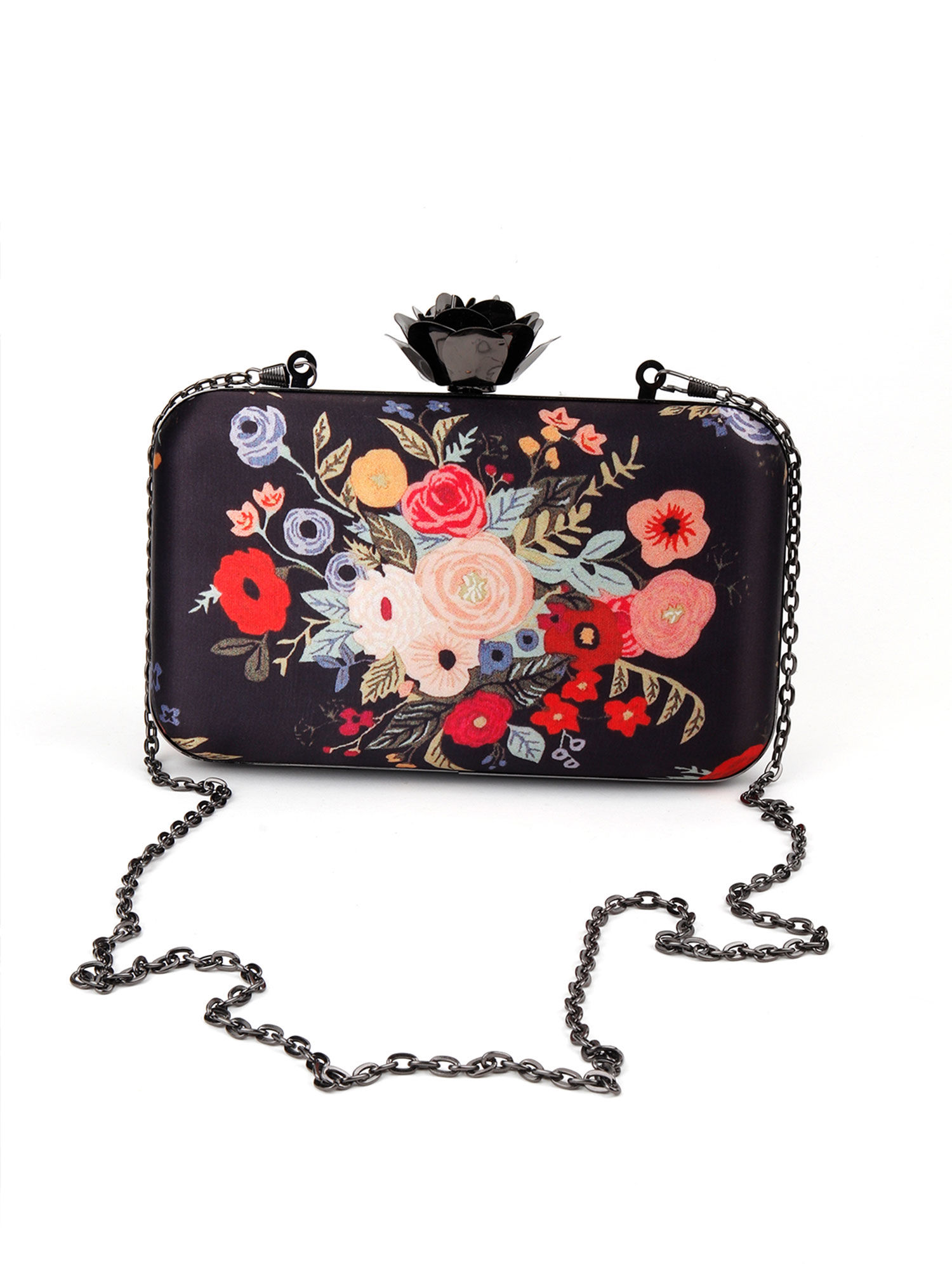 Odette Black Floral Print Elegant Box Clutch: Buy Odette Black Floral ...