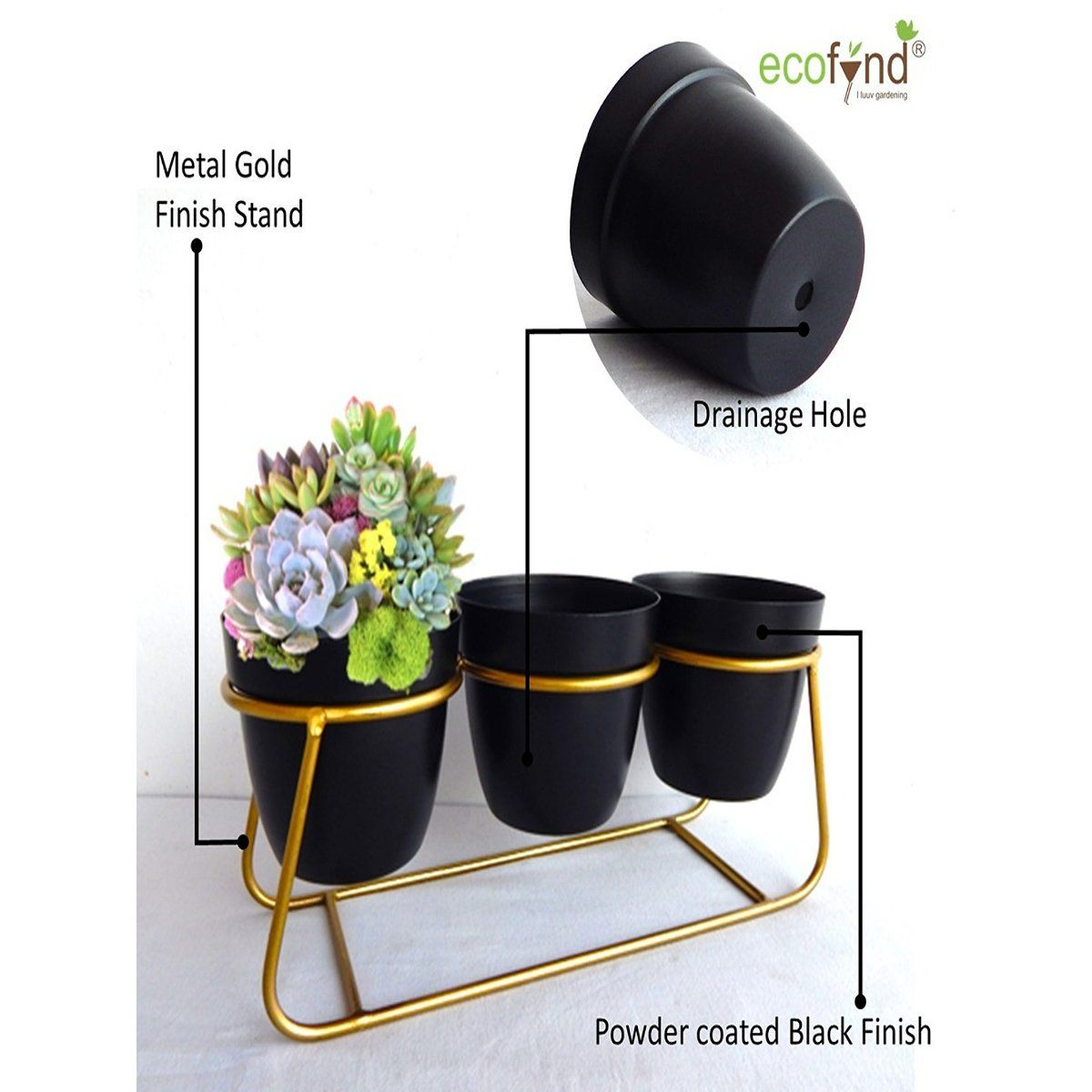 Buy Ecofynd Bella Black Metal Pot With Stand Online