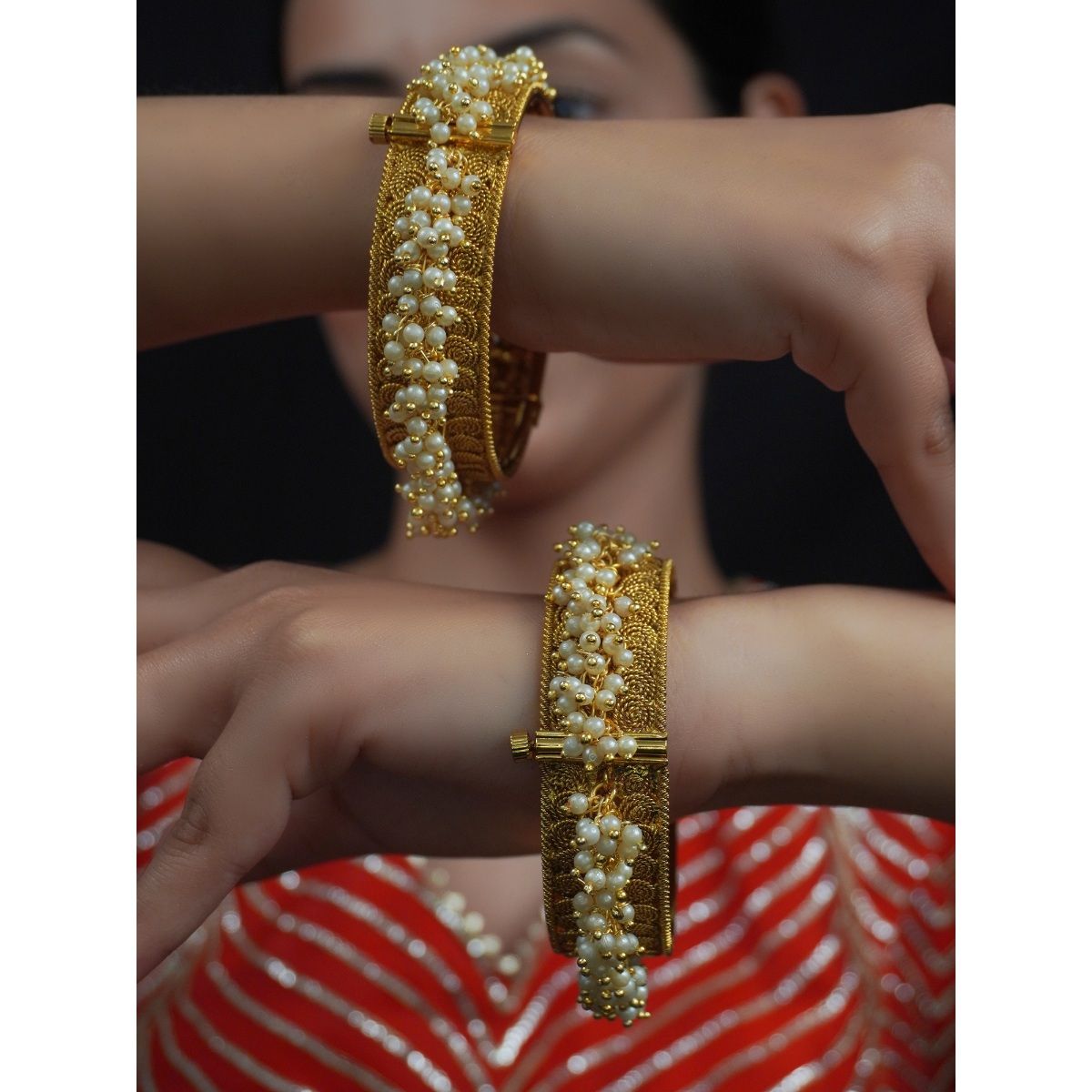 Buy Niscka Designer 24K Gold Plated Traditional Kada Bangle Set with ...