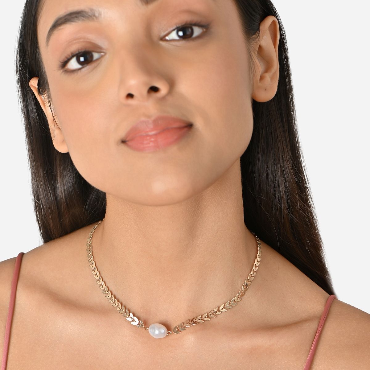 Buy ToniQ Golden White Single Pearl Choker Necklace For Women Online