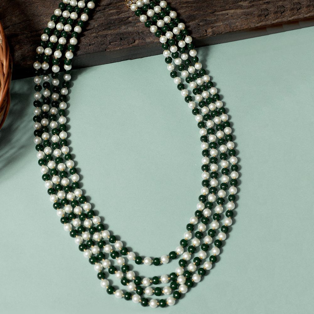 Buy Karatcart Traditional Green and White Beads Maharaja Moti Mala for ...