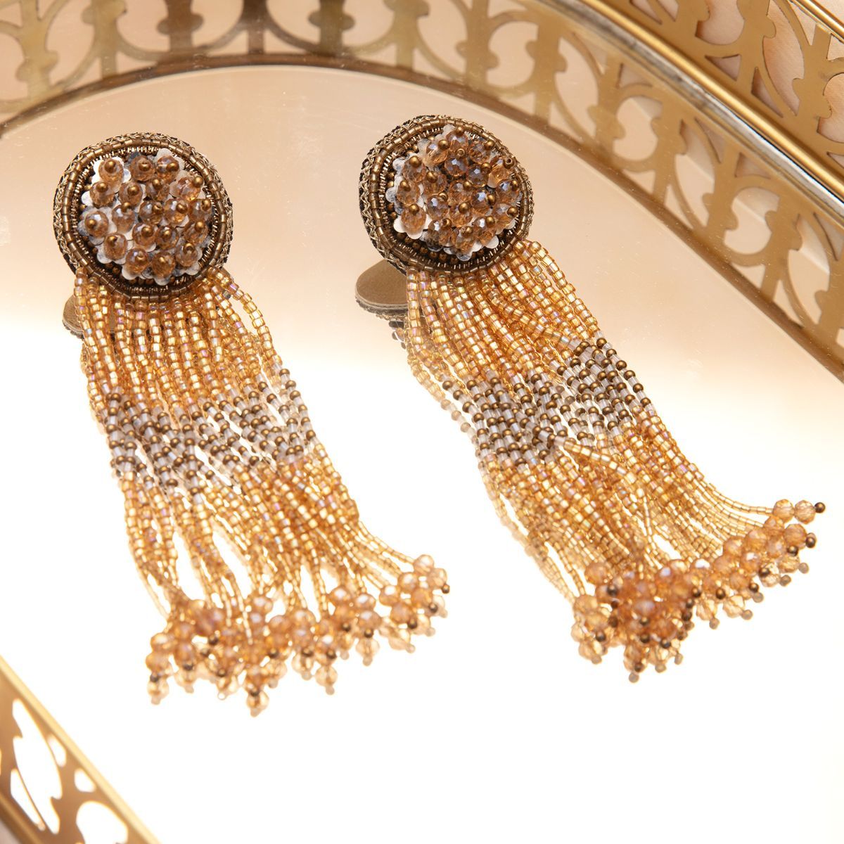 Pipa Bella by Nykaa Fashion Gold Beaded Dangler Ethnic Earrings: Buy ...