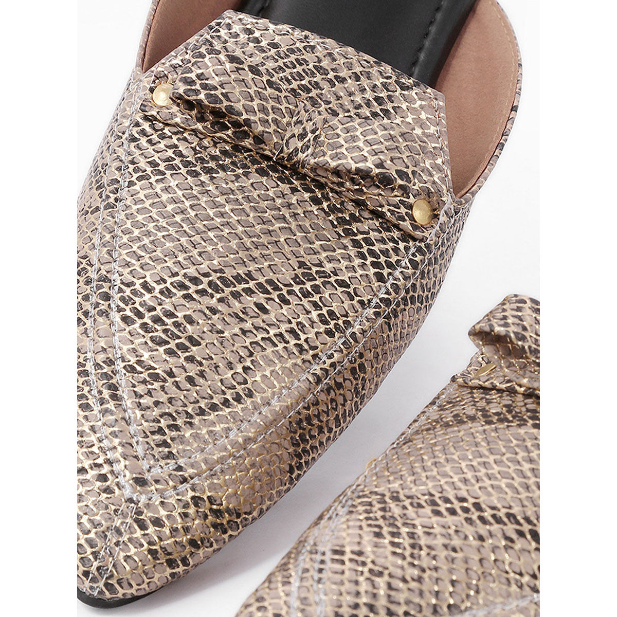 Buy Noosh Glam Embellished Vegan Snake Skin Mule Gold Online