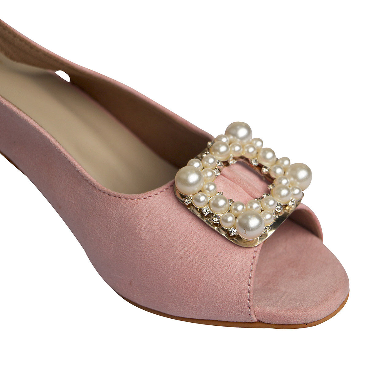 Buy Bowtoes Pearl Peep Toes Heels Pink Embellished Online