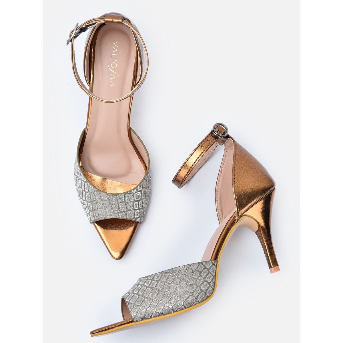 Buy VALIOSAA Copper Textured Heels Online
