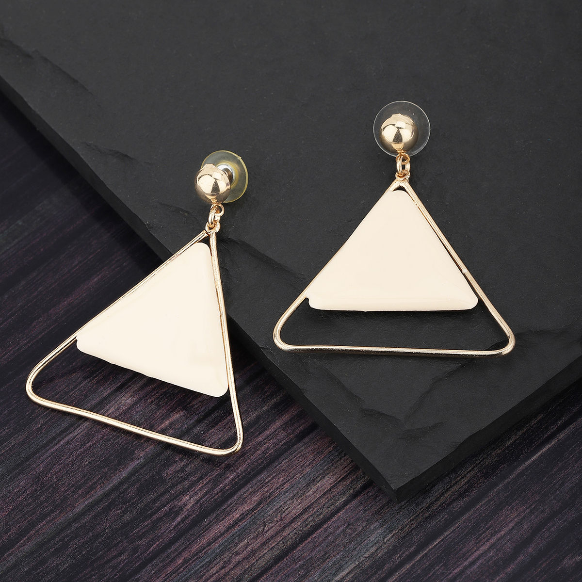 Carlton London Cream-Coloured Gold-Plated Triangular Shaped Drop ...