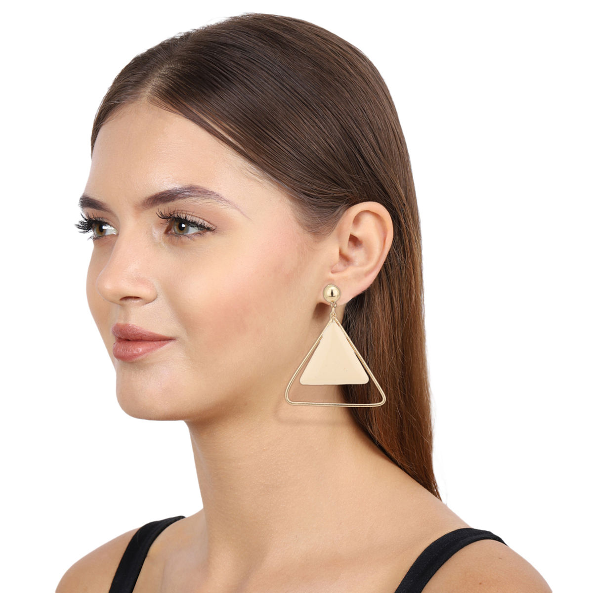 Carlton London Cream-Coloured Gold-Plated Triangular Shaped Drop ...
