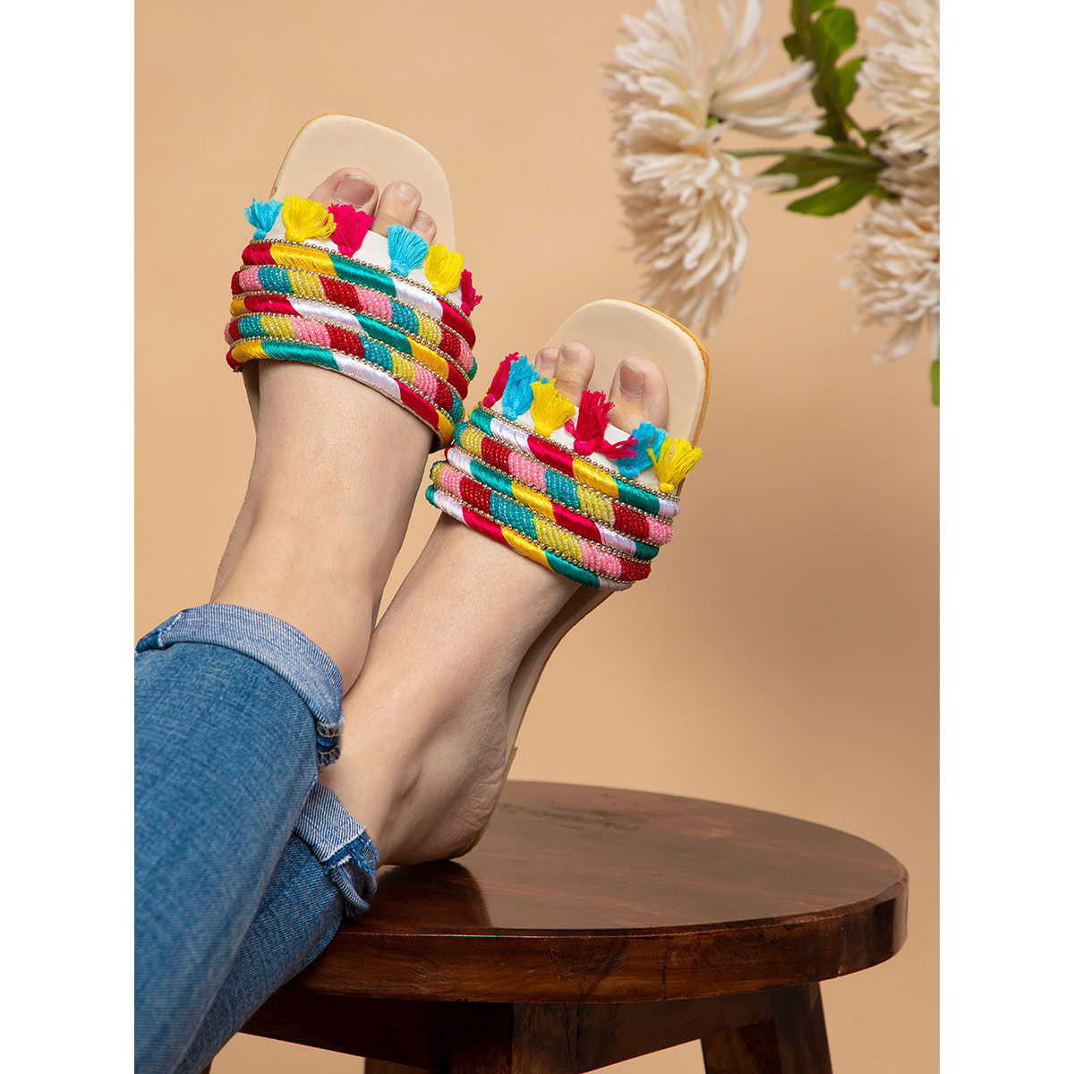 Buy GLAM STORY Esabella Handcrafted Embellished Smart Casual Sliders ...