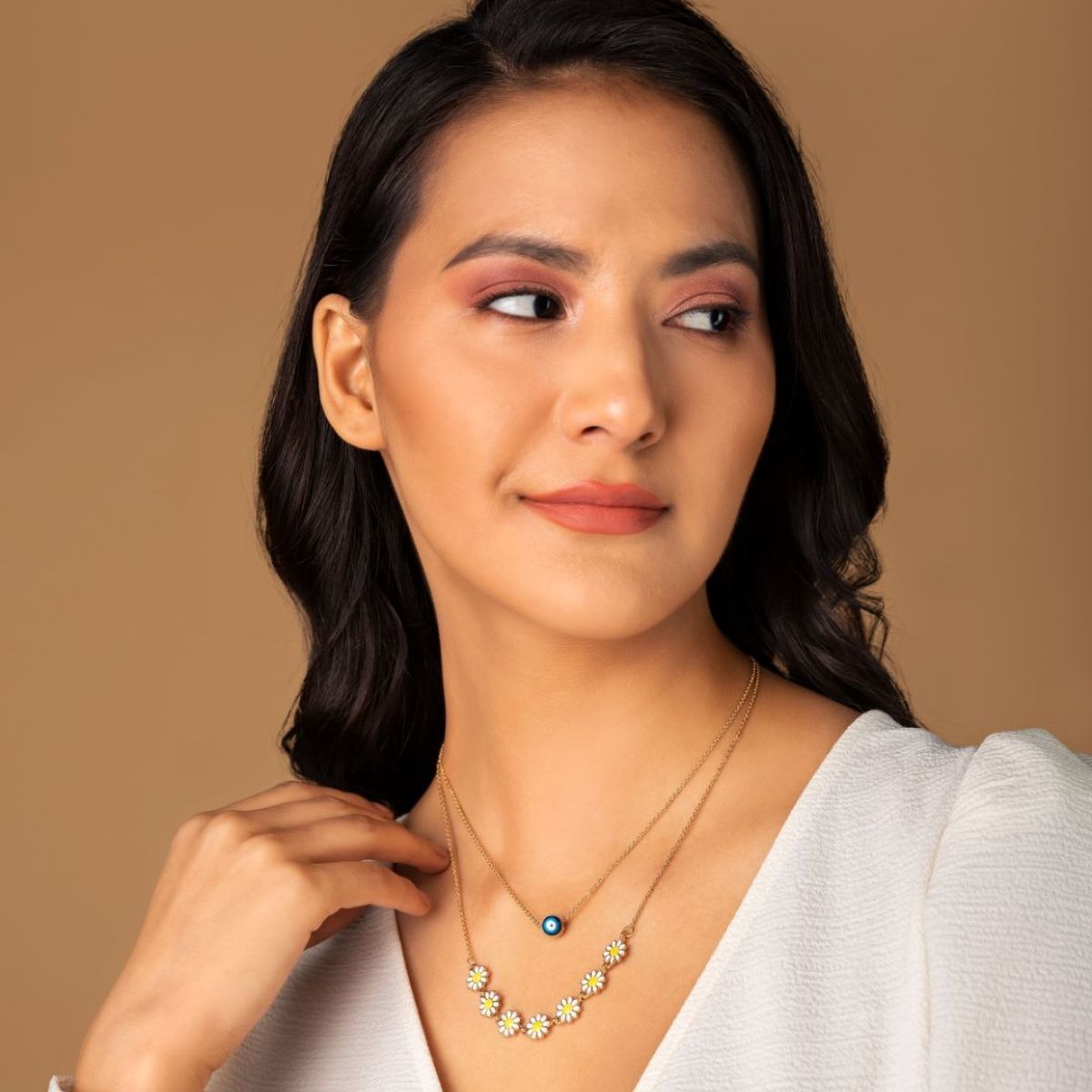 Buy PRITA Daisy Evil Eye Dual Layered Gold Plated Necklace Online