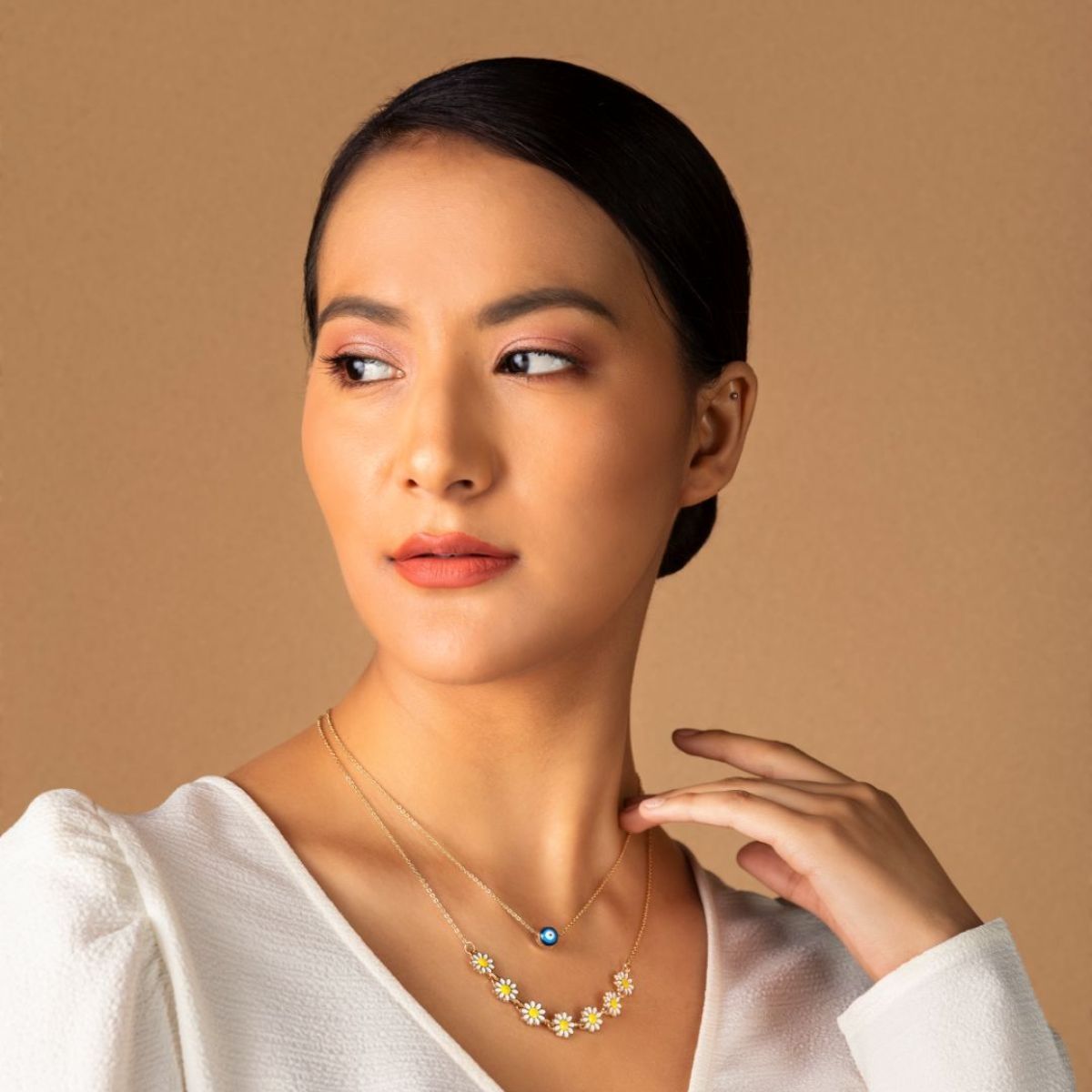Buy PRITA Daisy Evil Eye Dual Layered Gold Plated Necklace Online
