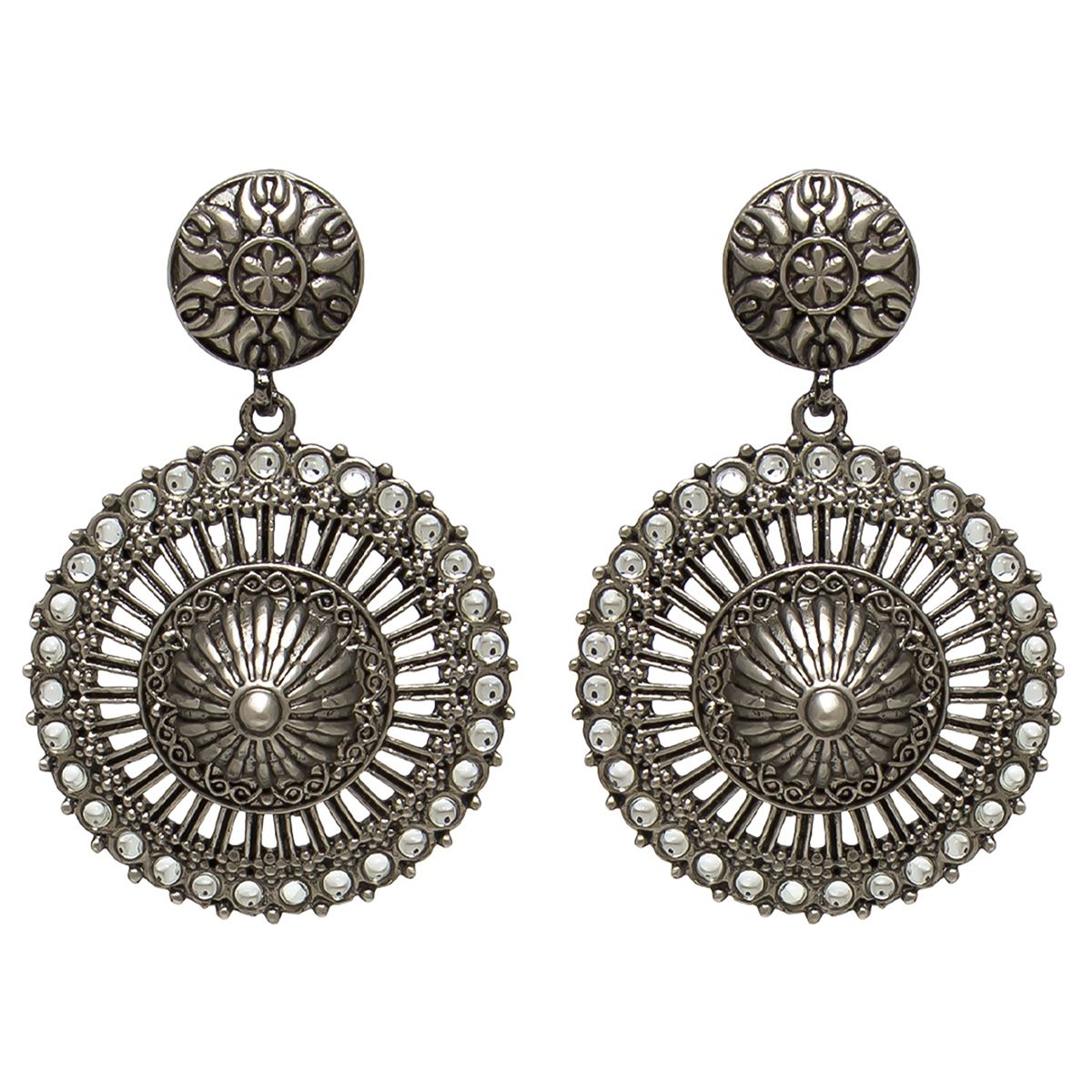 Azai by Nykaa Fashion Traditional Oxidised Patterned Silver Earrings ...