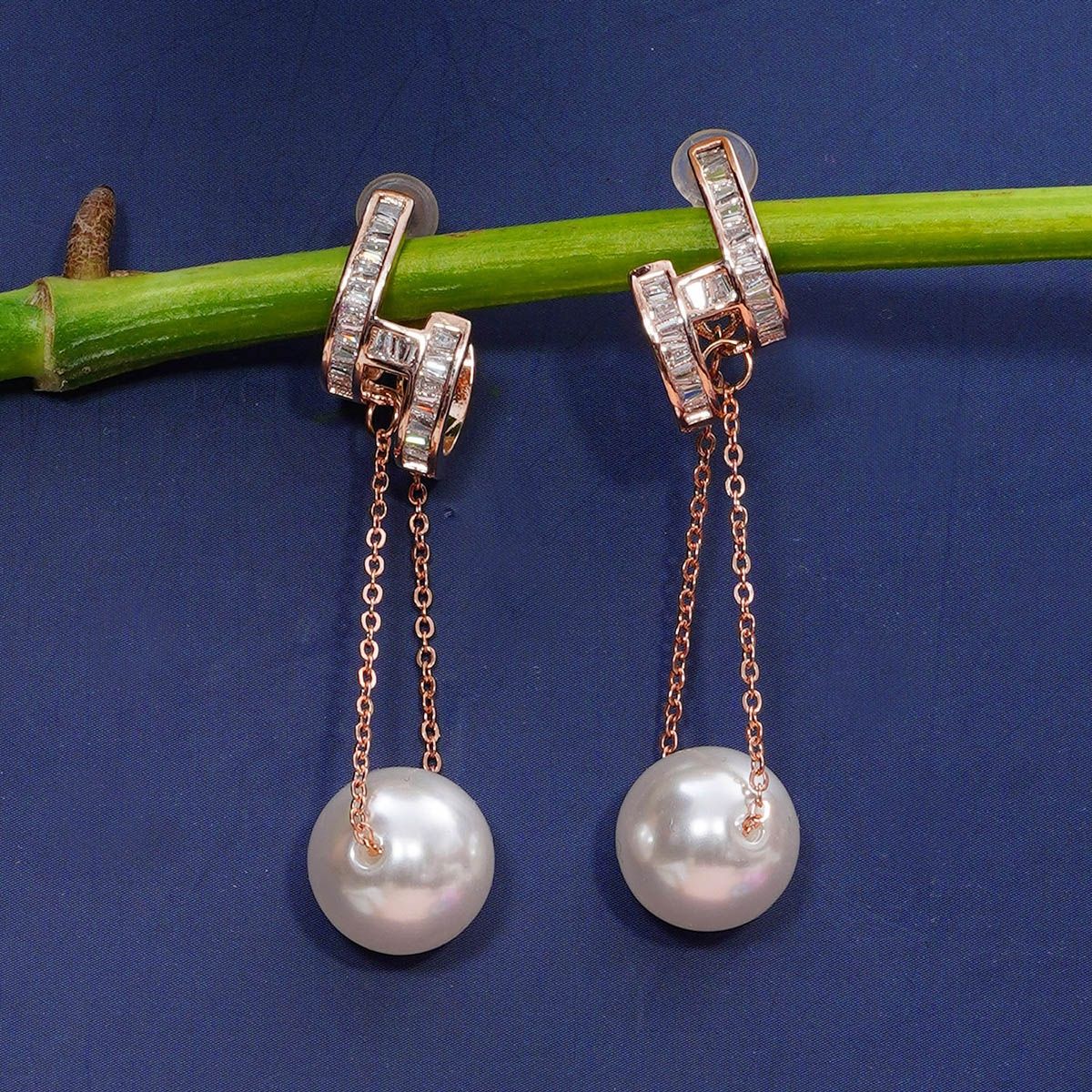 Buy Designbox Statement Pearl Earrings in Rose Gold Polish Online
