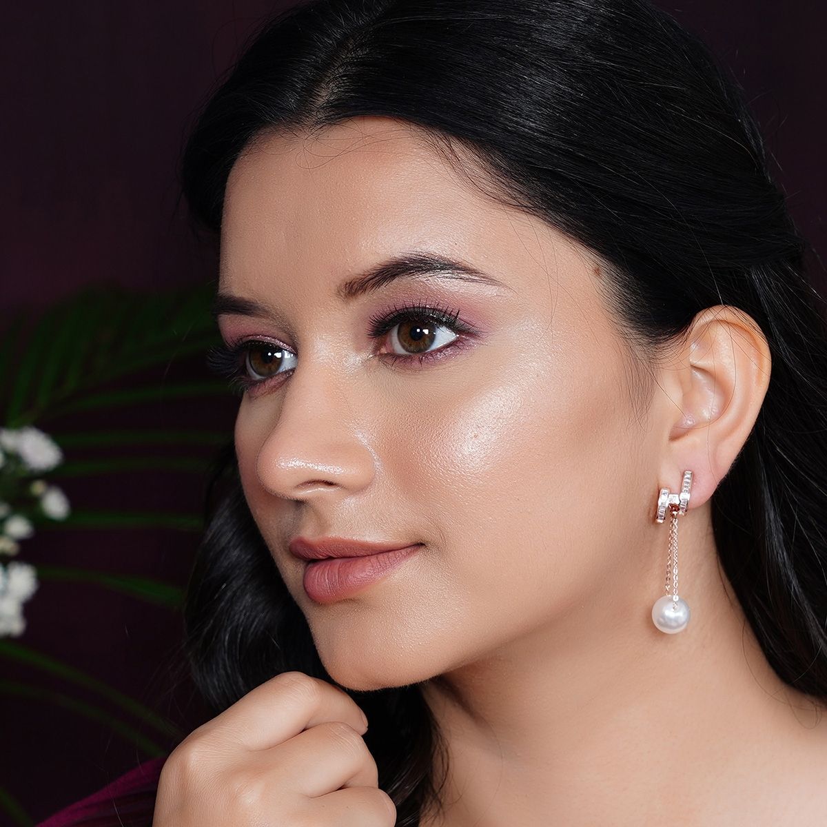 Buy Designbox Statement Pearl Earrings in Rose Gold Polish Online