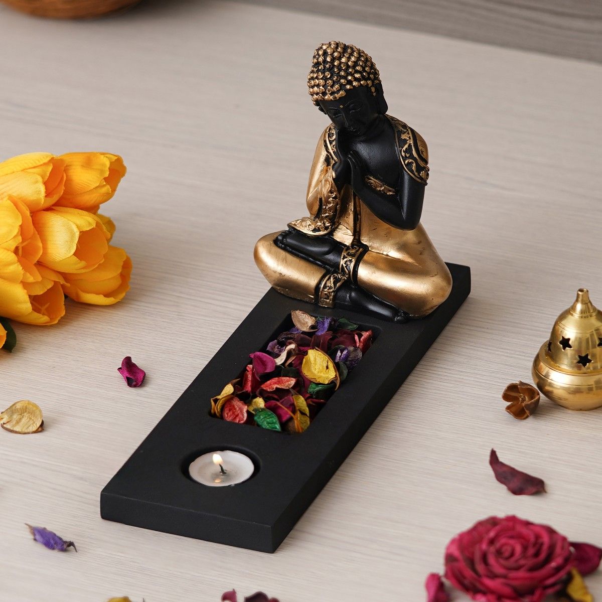 Buy eCraftIndia Thinking Buddha Showpiece with Rectangle Fragranced ...