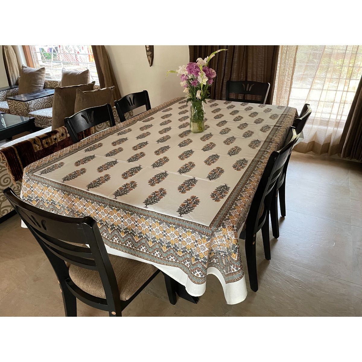 Stole & Yarn Floral Yellow Jaipuri 6 Seater Cotton Table Cover - 8020 ...