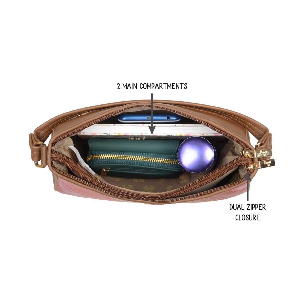 Buy Baggit Ramp Cnd Brown Saddle Handbag (S) Online