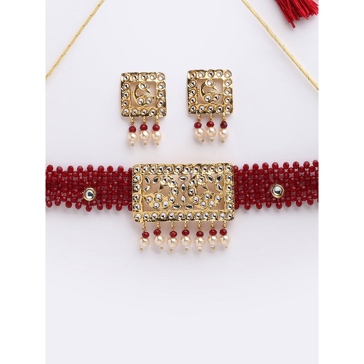 PANASH Maroon & Gold-Plated Peacock Shaped Choker Jewellery Set: Buy ...